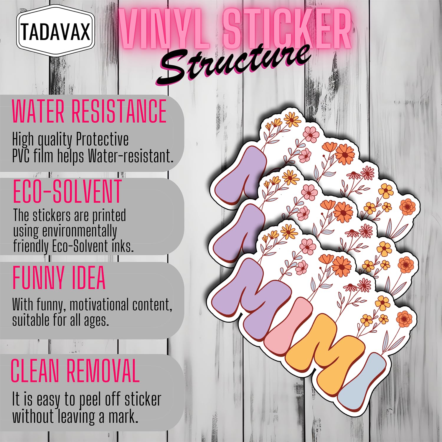 Snapklik.com : (3Pcs) Mimi Floral Stickers Mothers Day Quote Funny ...