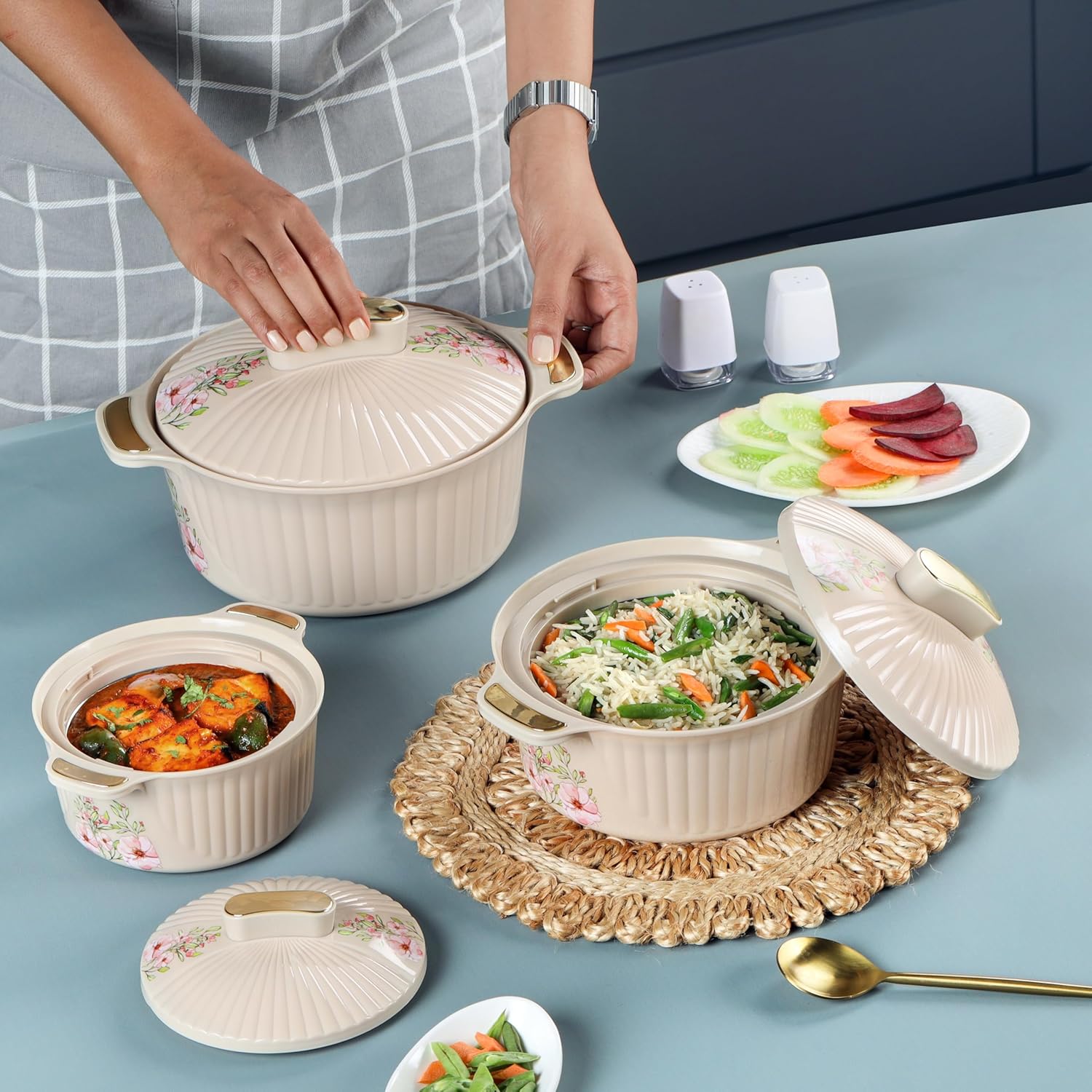 Buy Cello Sonet Insulated Inner Steel Casserole for Roti, Set of 3 ...