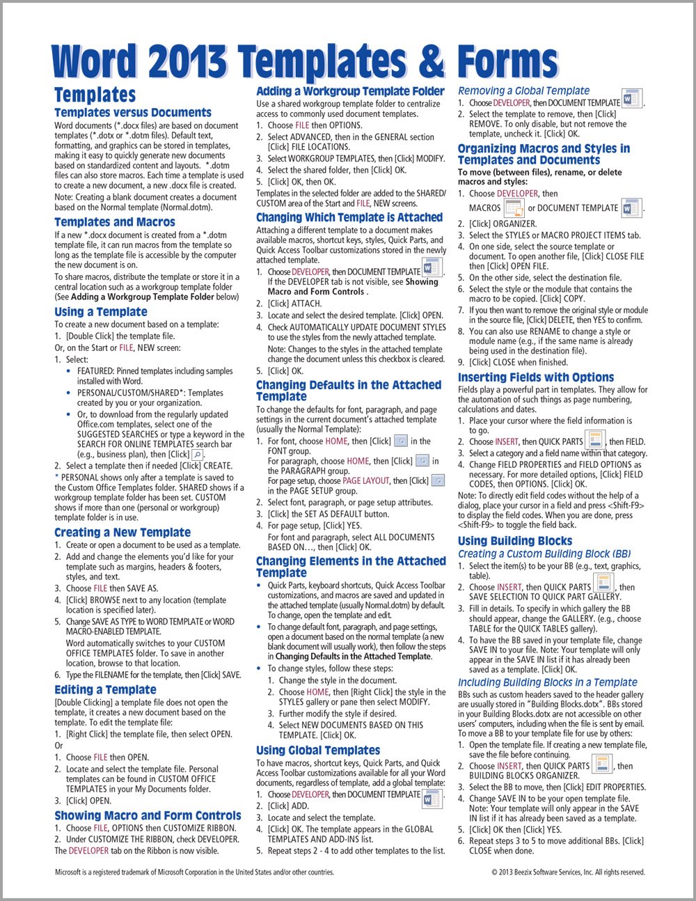 Microsoft Word 2013 Templates & Forms Quick Reference Guide (Cheat ...