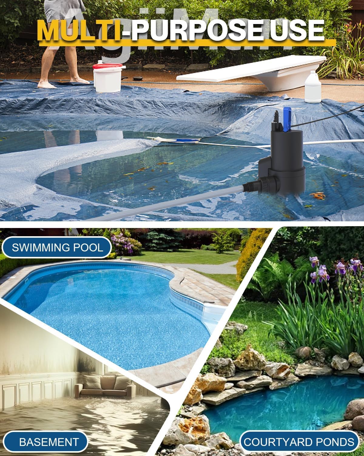Snapklik.com : 1 HP Automatic Submersible Sump Pump, 3000 GPH Water ...
