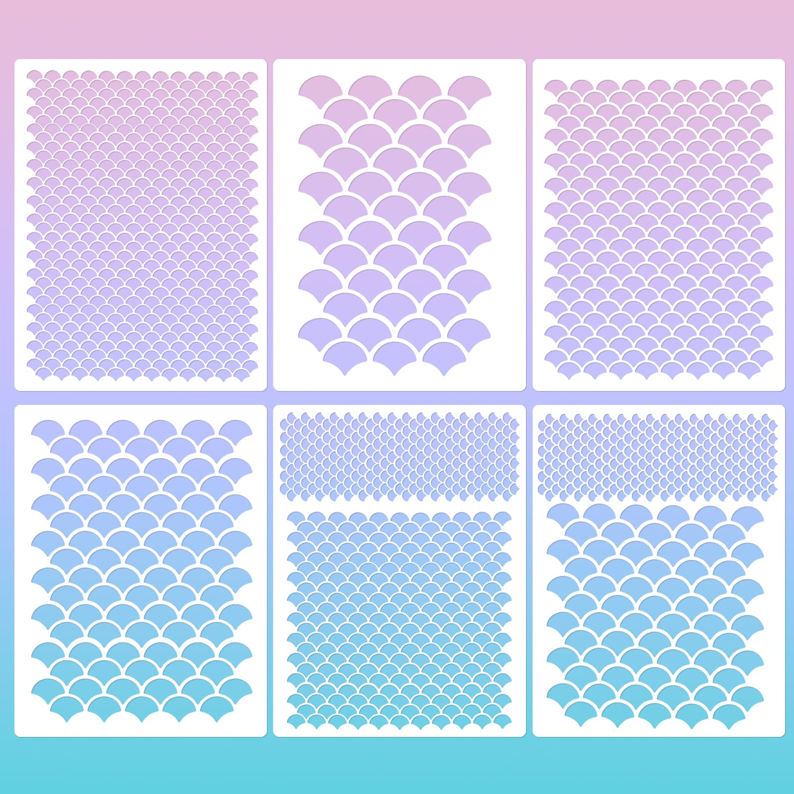 Prasacco 6 Pcs Mermaid Stencil, Fish Scale Stencil Template Painting ...