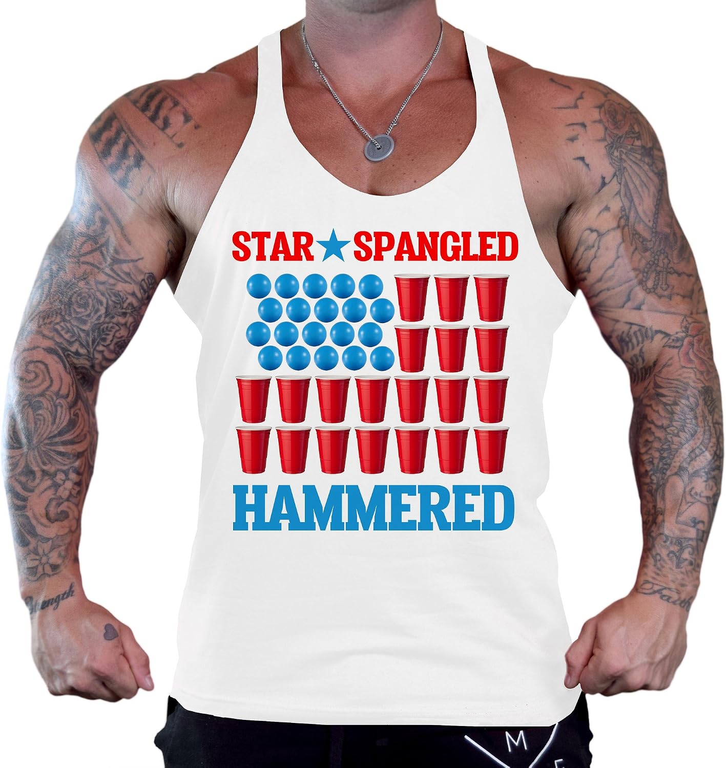 Men's Star Spangled Hammered Tee B924 PLY White Stringer Bodybuilding ...