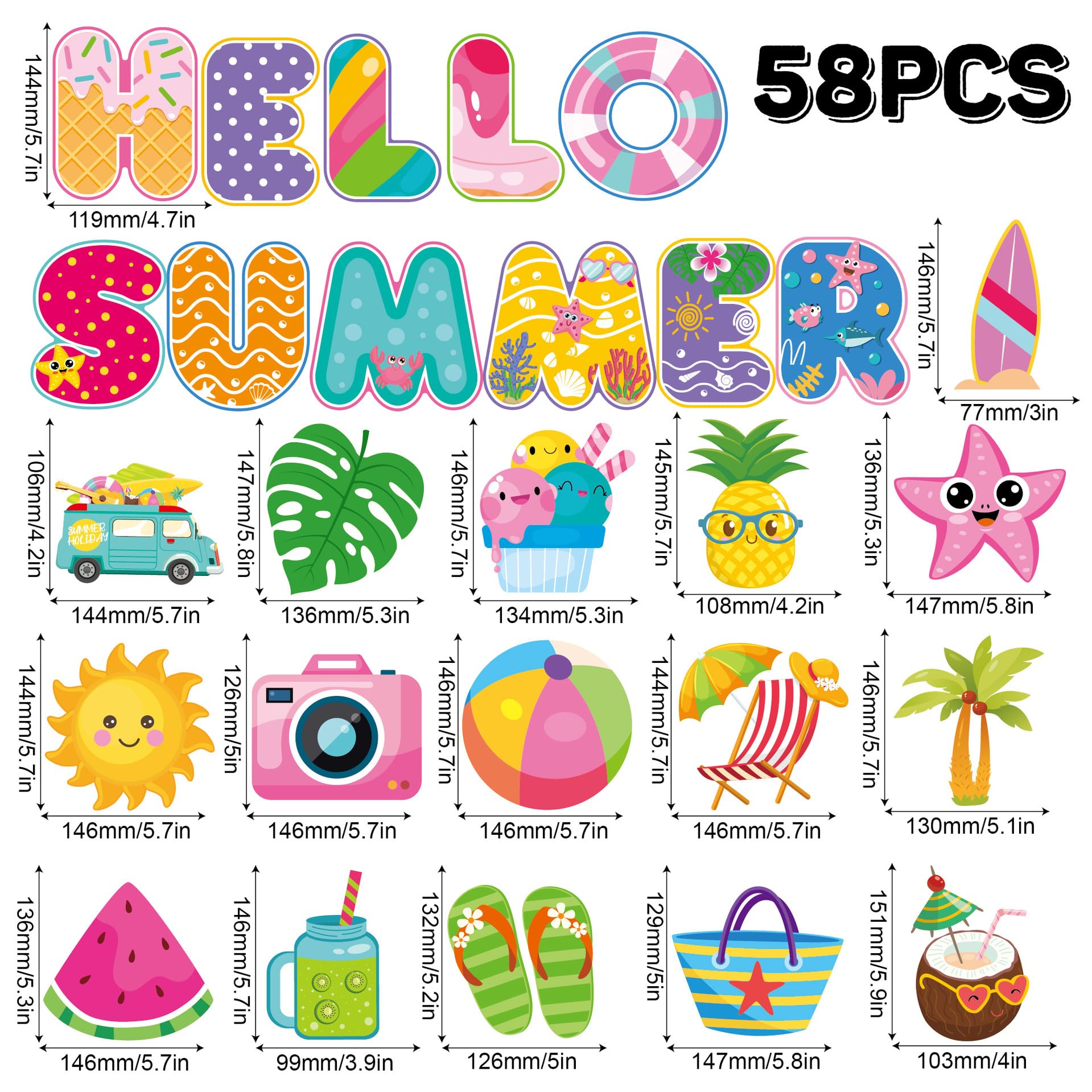 Snapklik.com : 58PCS Hello Summer Cutouts, Pool Beach Hawaiian Theme ...