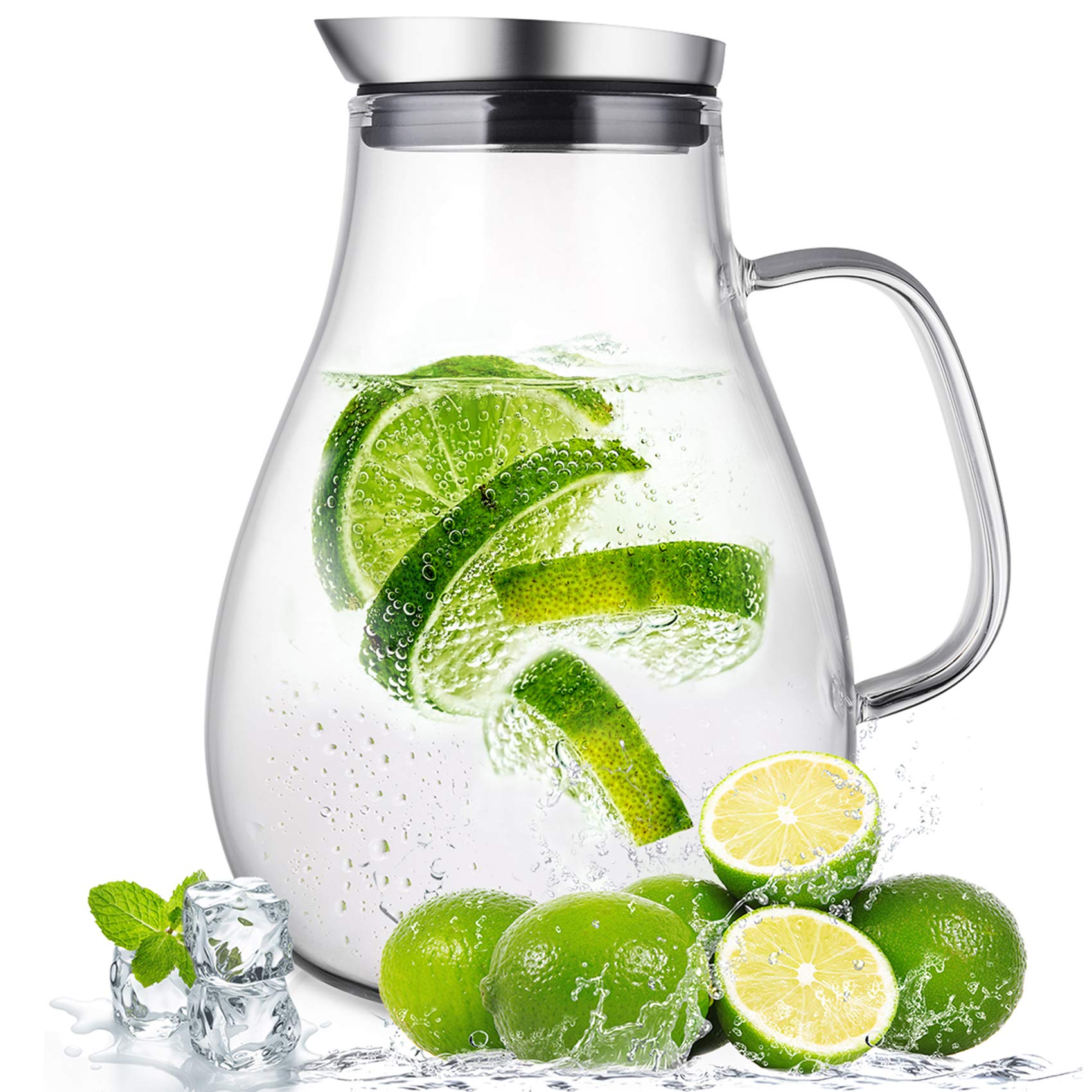 Buy SUSTEAS 2.0 Litre Glass Jug with Lid, Water Carafe Jug for Hot/Cold ...