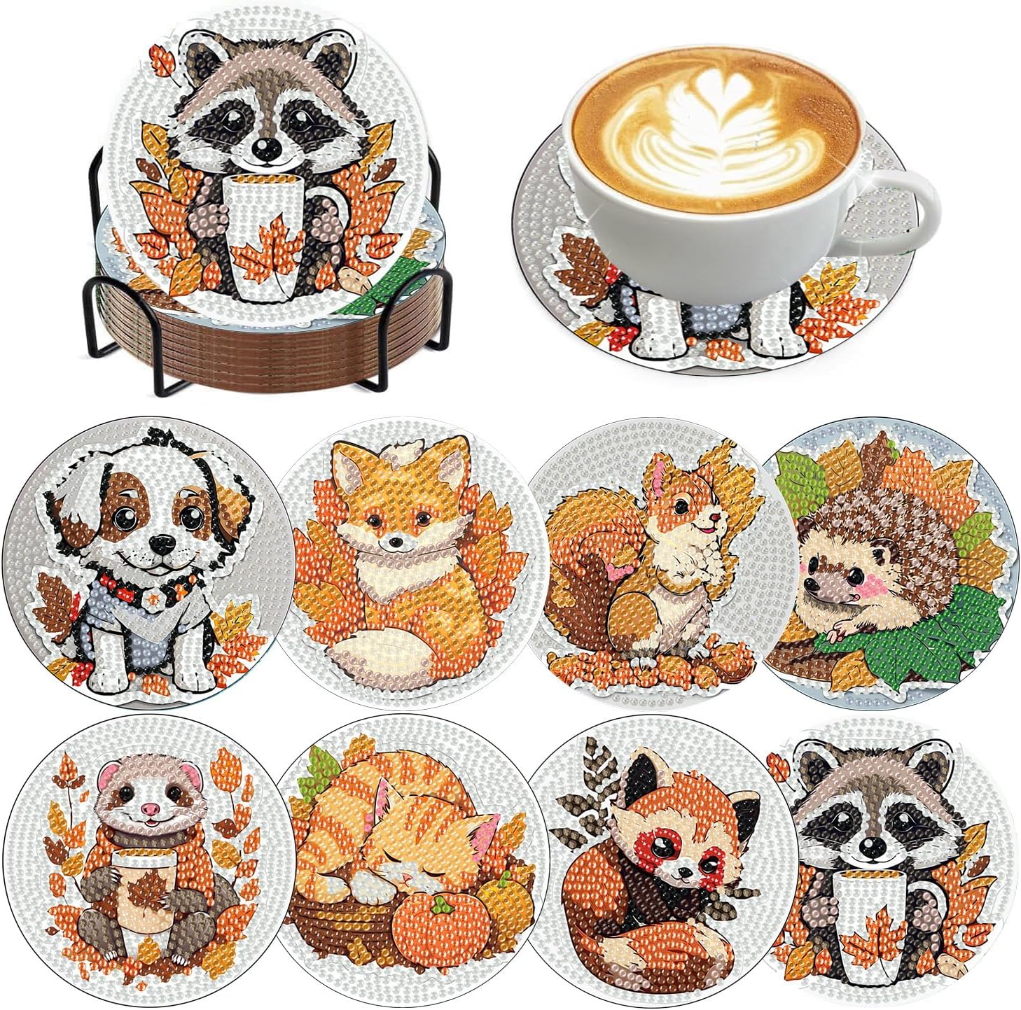 Amazon.com: 8 PCS Small Animals Diamond Art Coasters with Holder - Fall ...