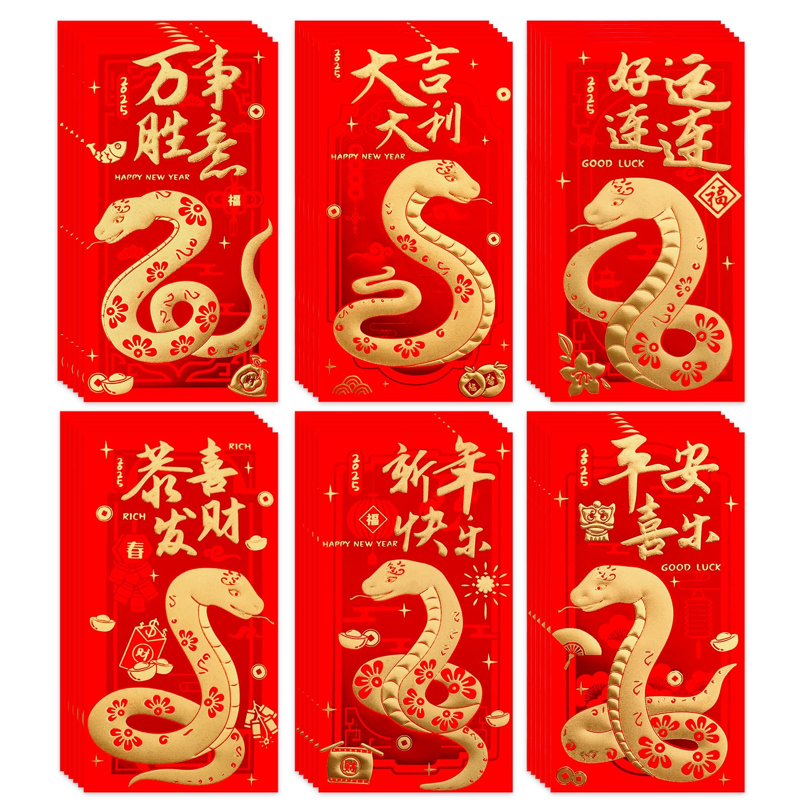 Amazon.com : 36PCS Large Chinese New Year Red Envelopes for 2025 Snake ...