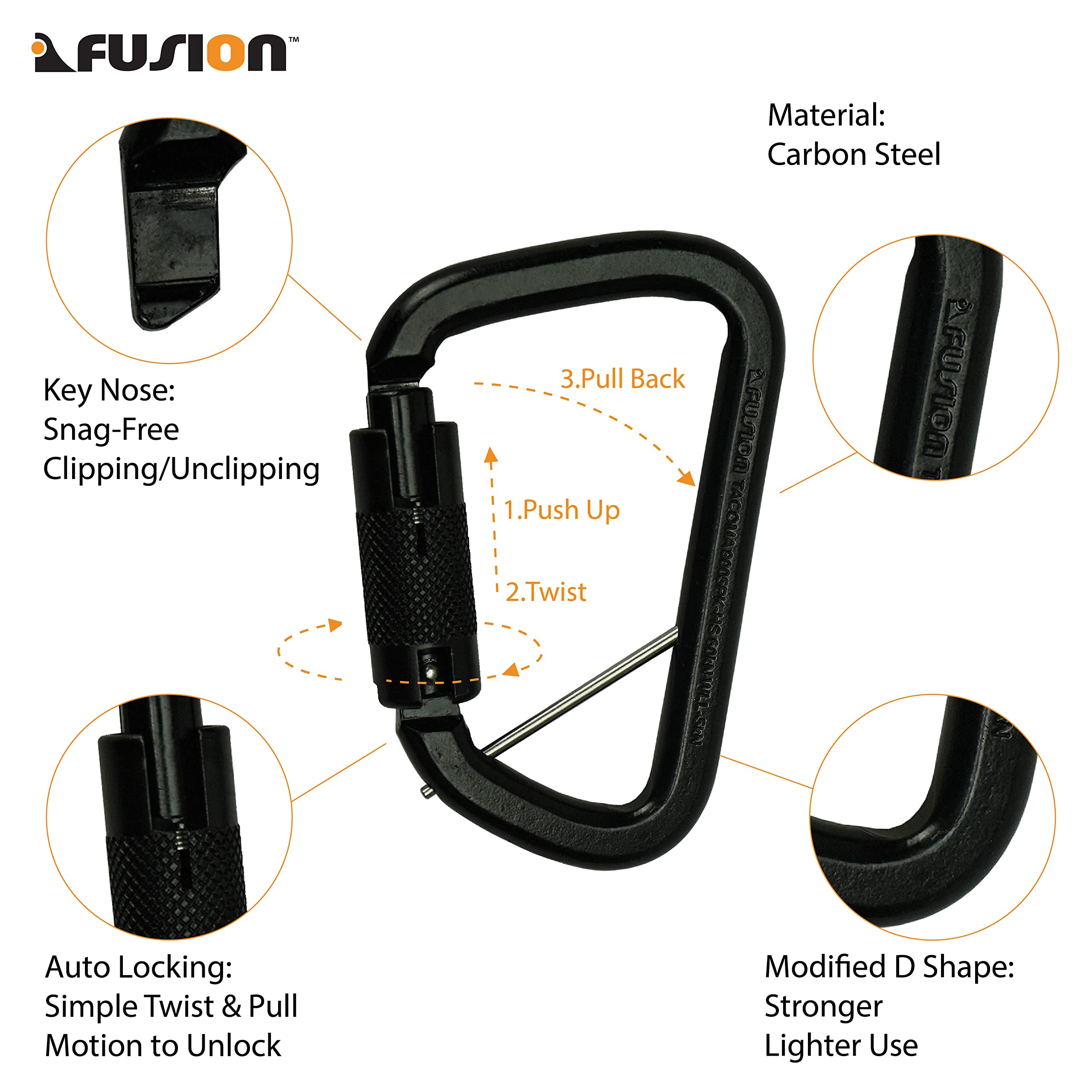 Snapklik.com : Fusion Climb Auto Locking Carabiner 60KN Tacoma ...