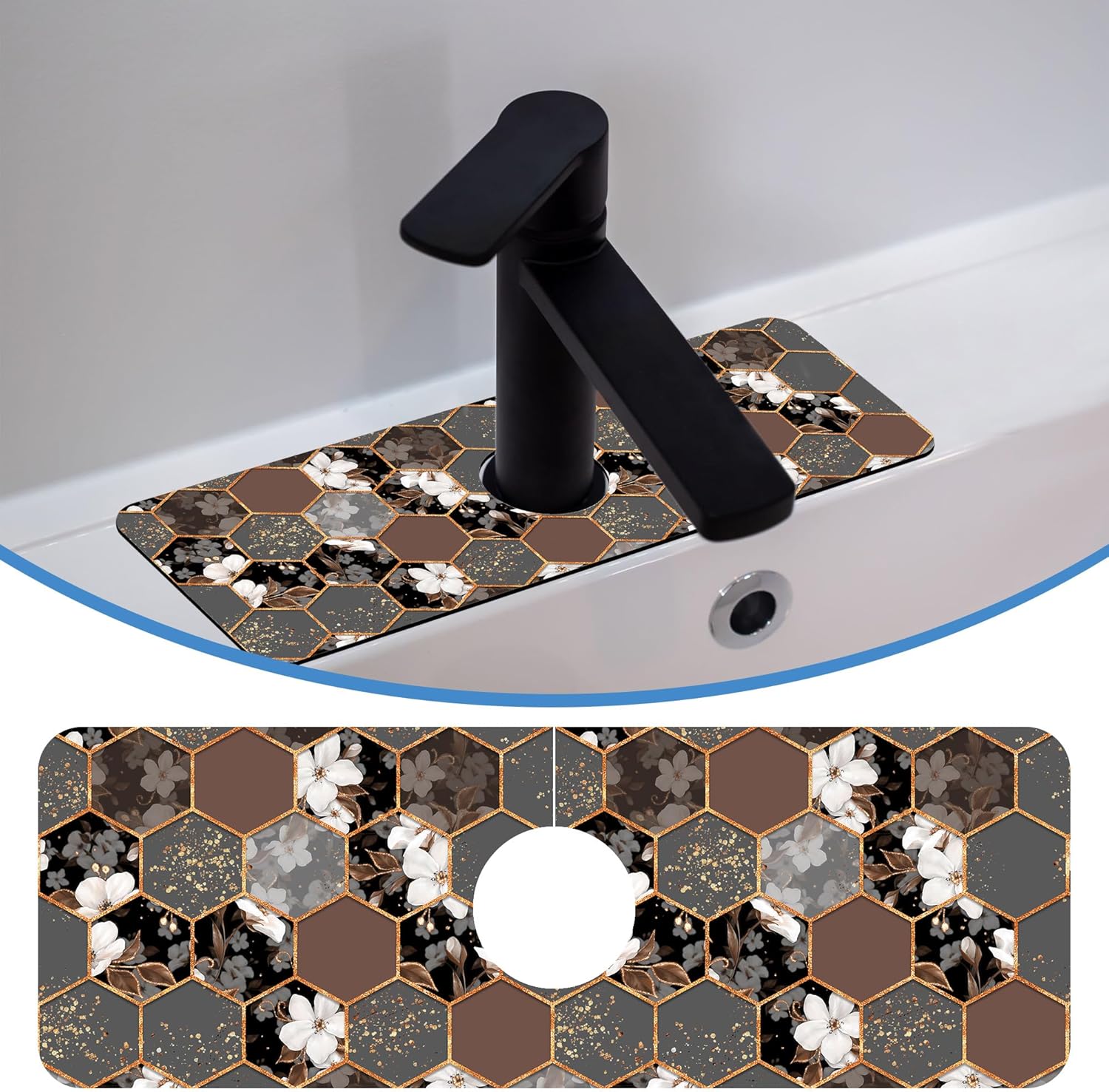 Amazon.com: Hexagon Marble Texture Faucet Mat for Kitchen Sink White ...