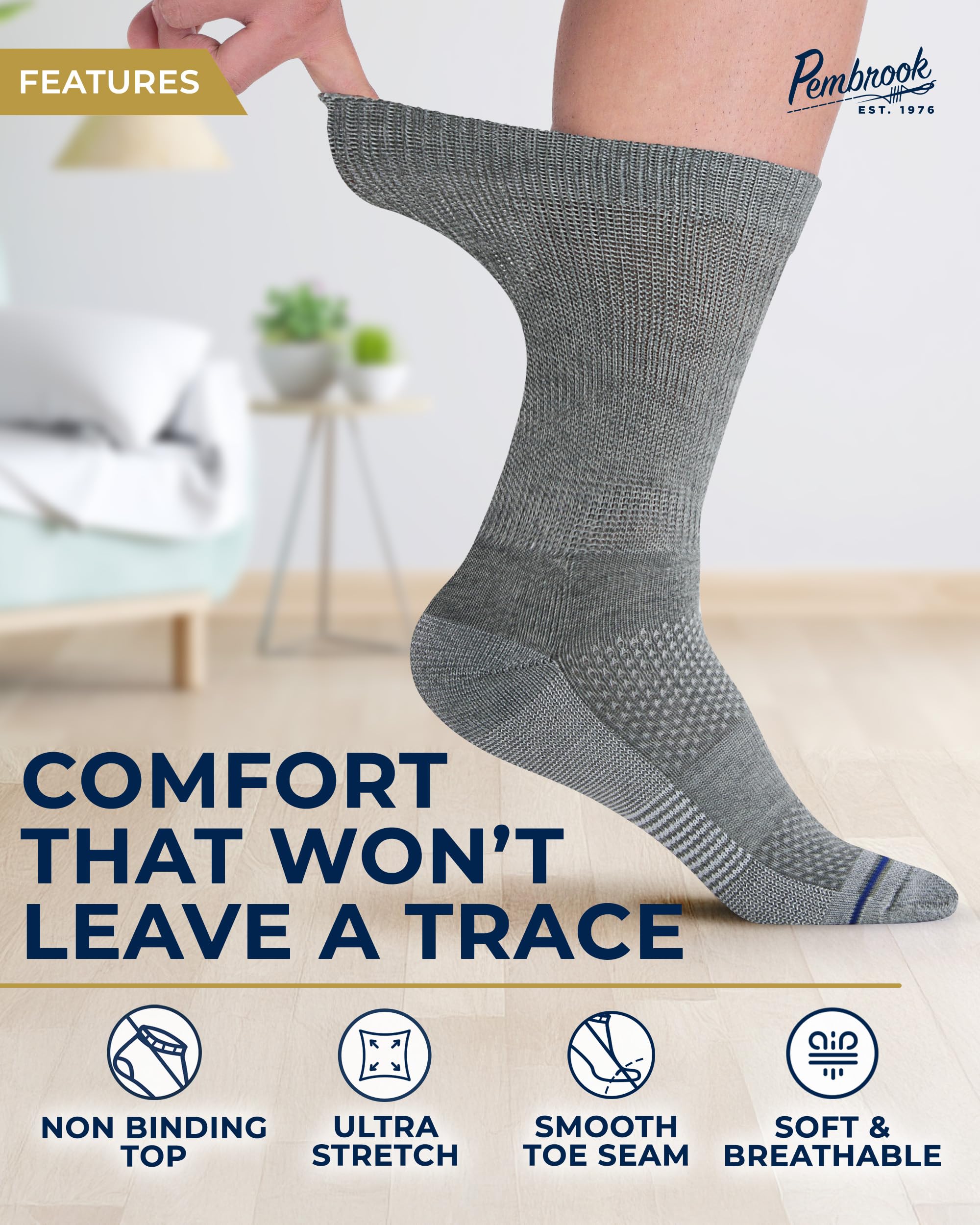 Snapklik.com : Pembrook Diabetic Socks For Men - 6 Pairs Crew Diabetic ...