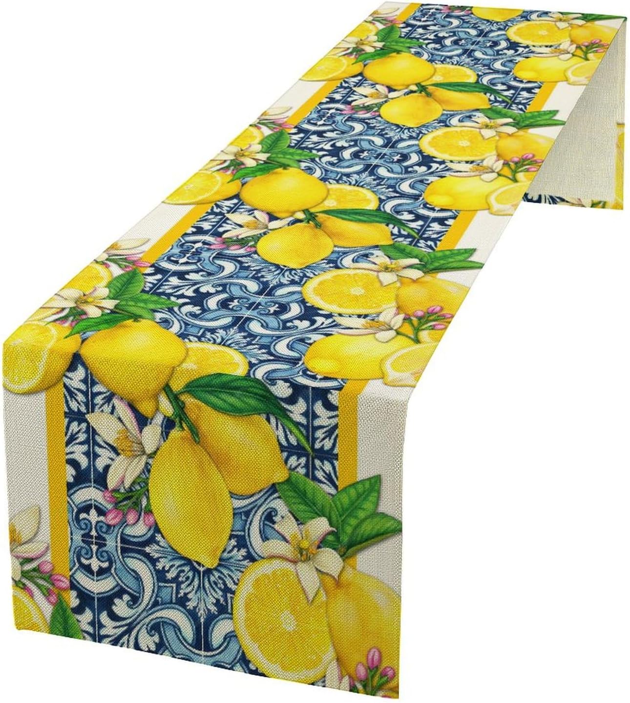 Amazon.com: Yearn Jear Lemon Table Runner Summer Blue Tiles Lemons ...