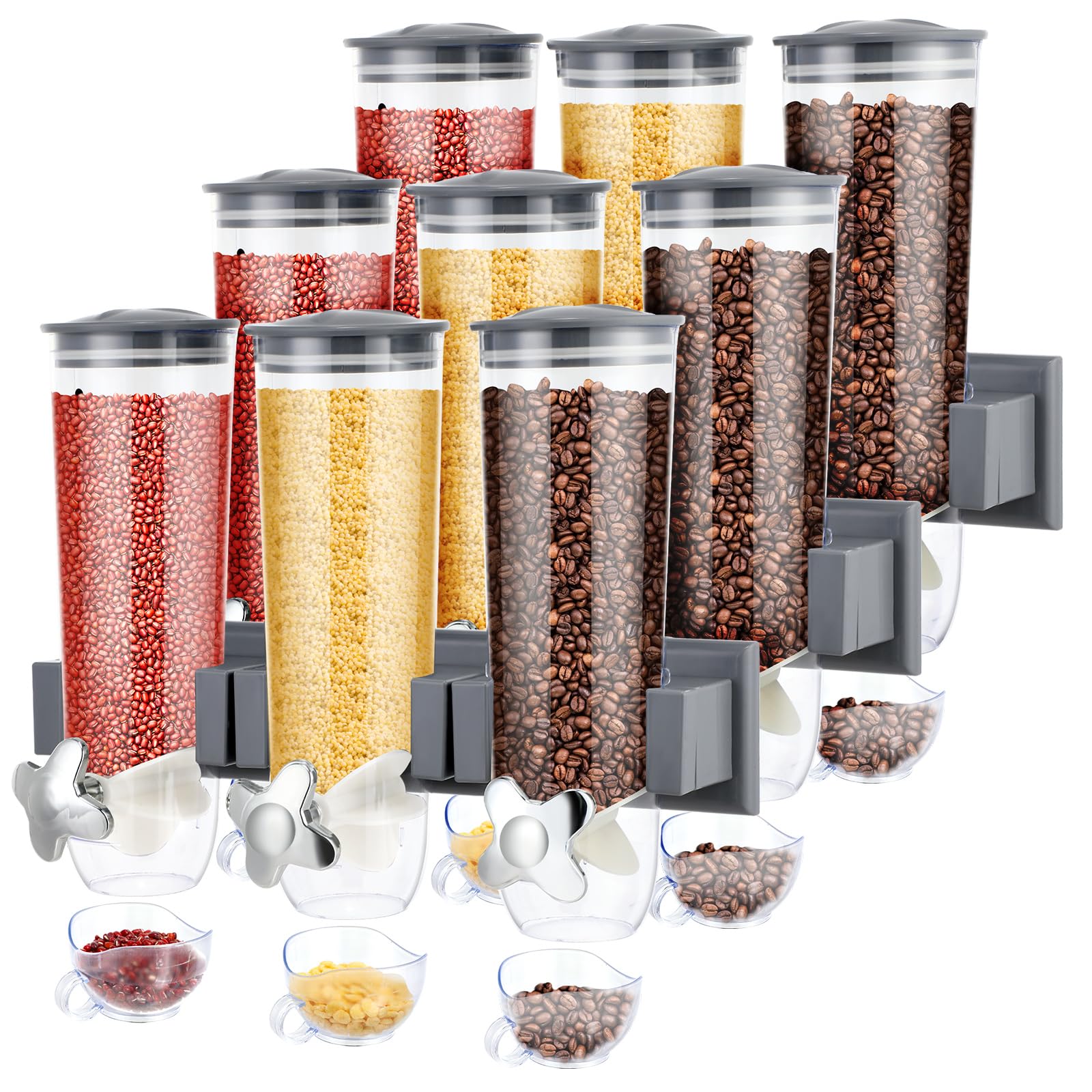 Amazon.com: Nitial 3 Set Cereal Dispenser Wall Mounted Triple Dry Food ...
