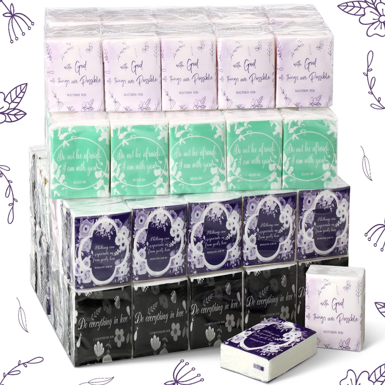 Amazon.com: 120 Pack Christian Pocket Tissue Travel Size Bible Verse ...