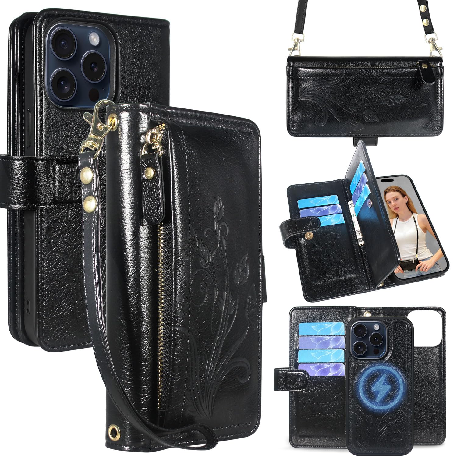 Amazon.com: Lacass for iPhone 15 Pro 6.1 Detachable Crossbody Wallet Case, Compatible with ...