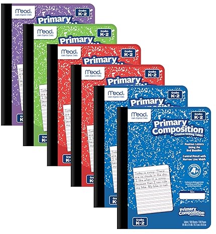 Amazon.com: Mead Primary Composition Notebook K-2, 6 Pack Primary Ruled Composition Book, Color ...