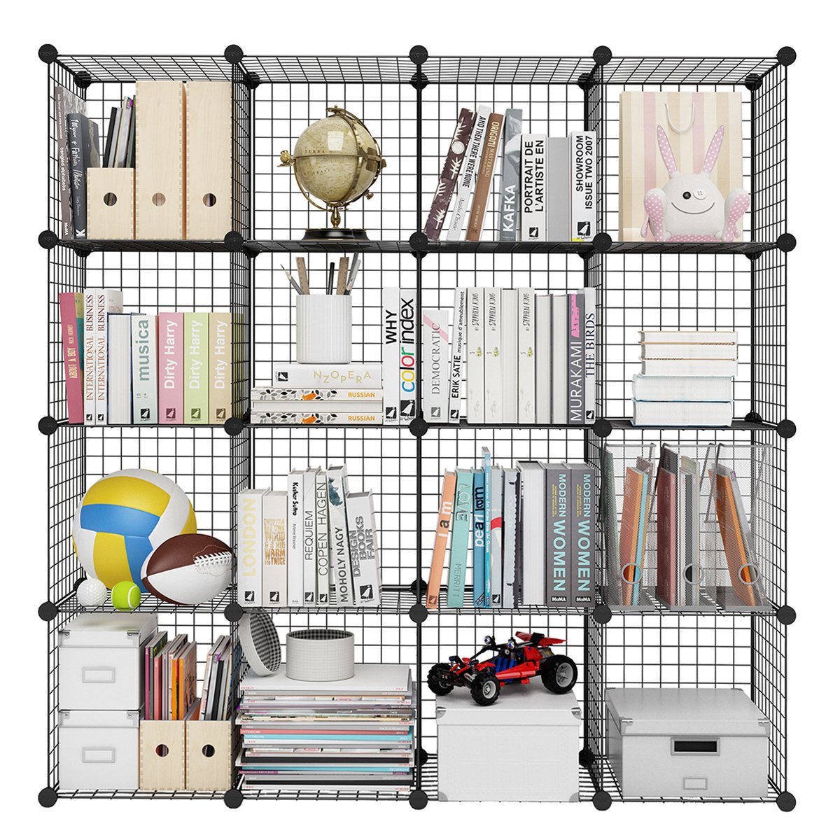 Buy LANGRIA 16-Cube DIY Wire Grid Bookcase, Multi-Use Modular Storage ...