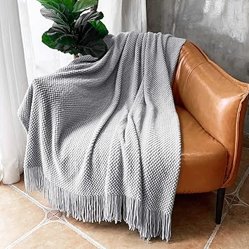 Amazon.com: LOMAO Knitted Throw Blanket with Tassels Bubble Textured ...