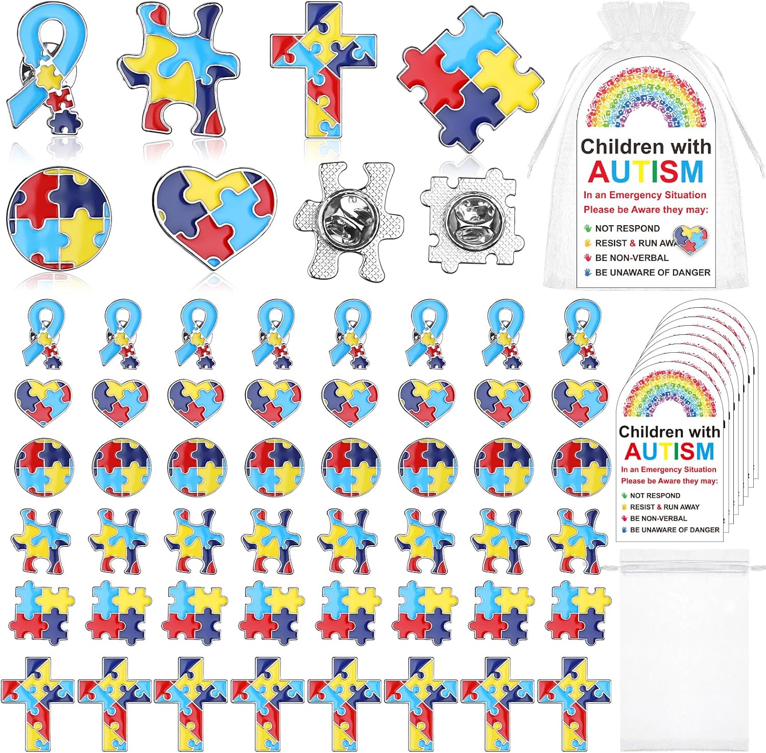 Amazon.com: uyakhom 48 Pack Autism Awareness Pin Multi Color Puzzle ...
