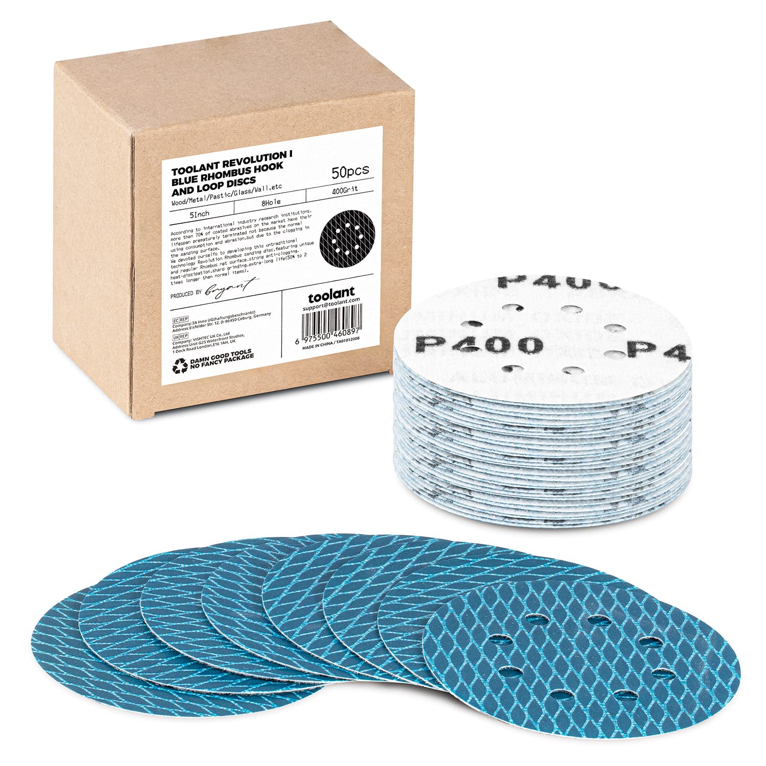 Diamond Shape 5 Inch 400 Grit Sanding Disc, Revolutionary Patent 8 Hole ...