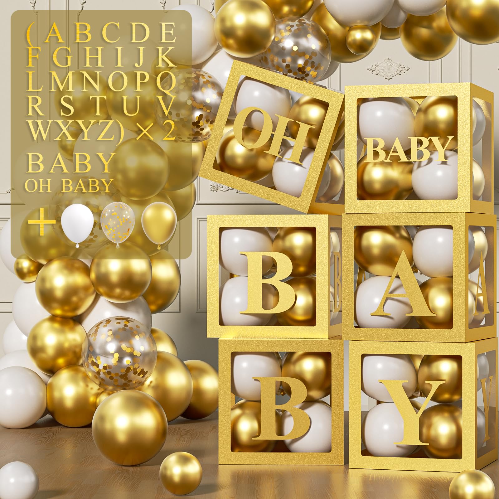 Amazon.com: Balloon Boxes with Letters, ADOINBY Gold Baby Boxes Letter ...