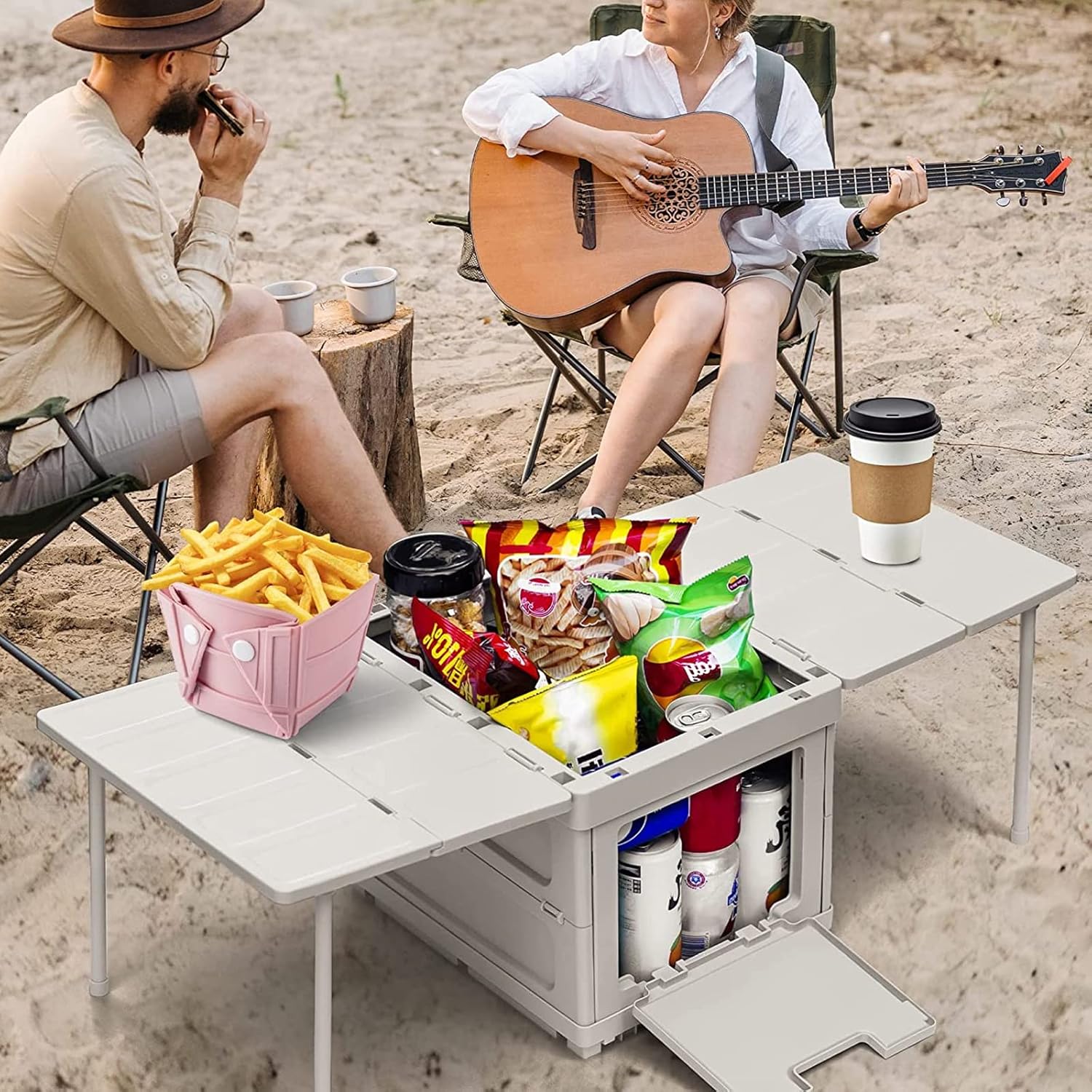 CooToly Portable Outdoor Camping Foldable Table Storage Box with Lid ...