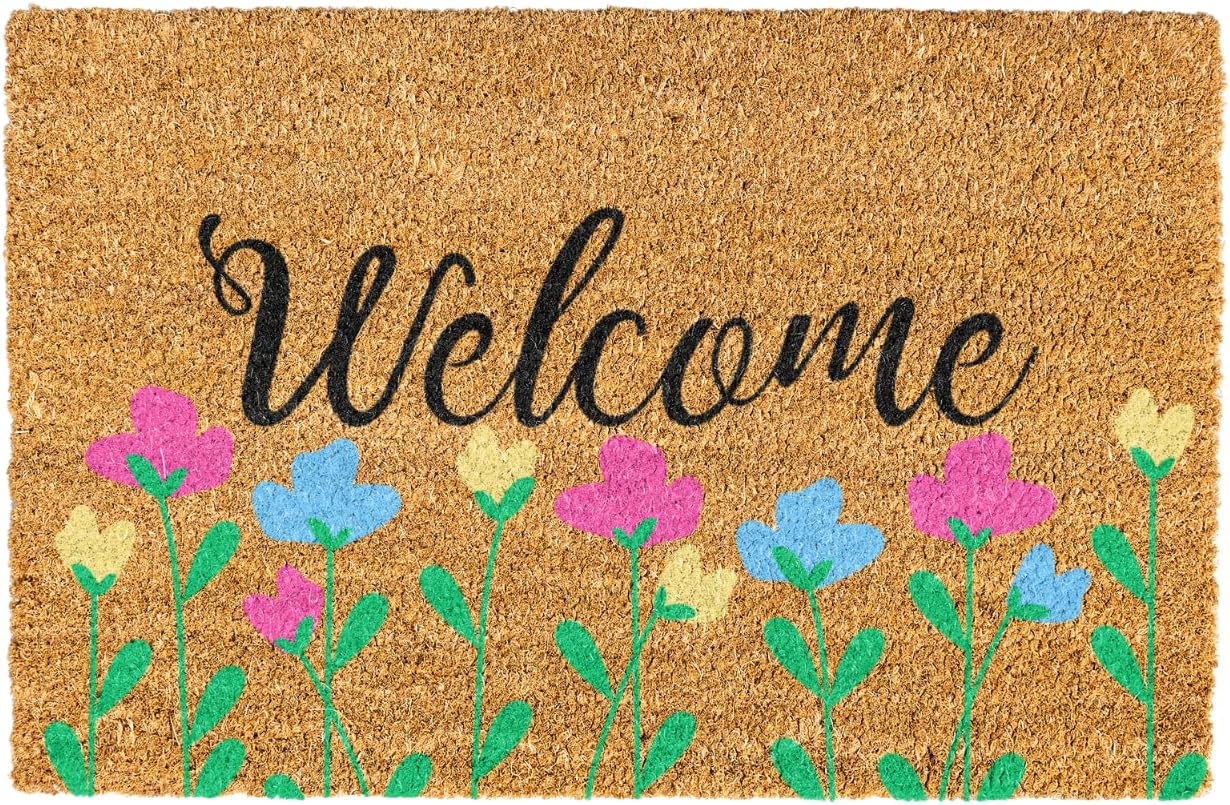 Amazon.com: Floral Coir Doormat for Front Door - Spring Welcome Mat ...