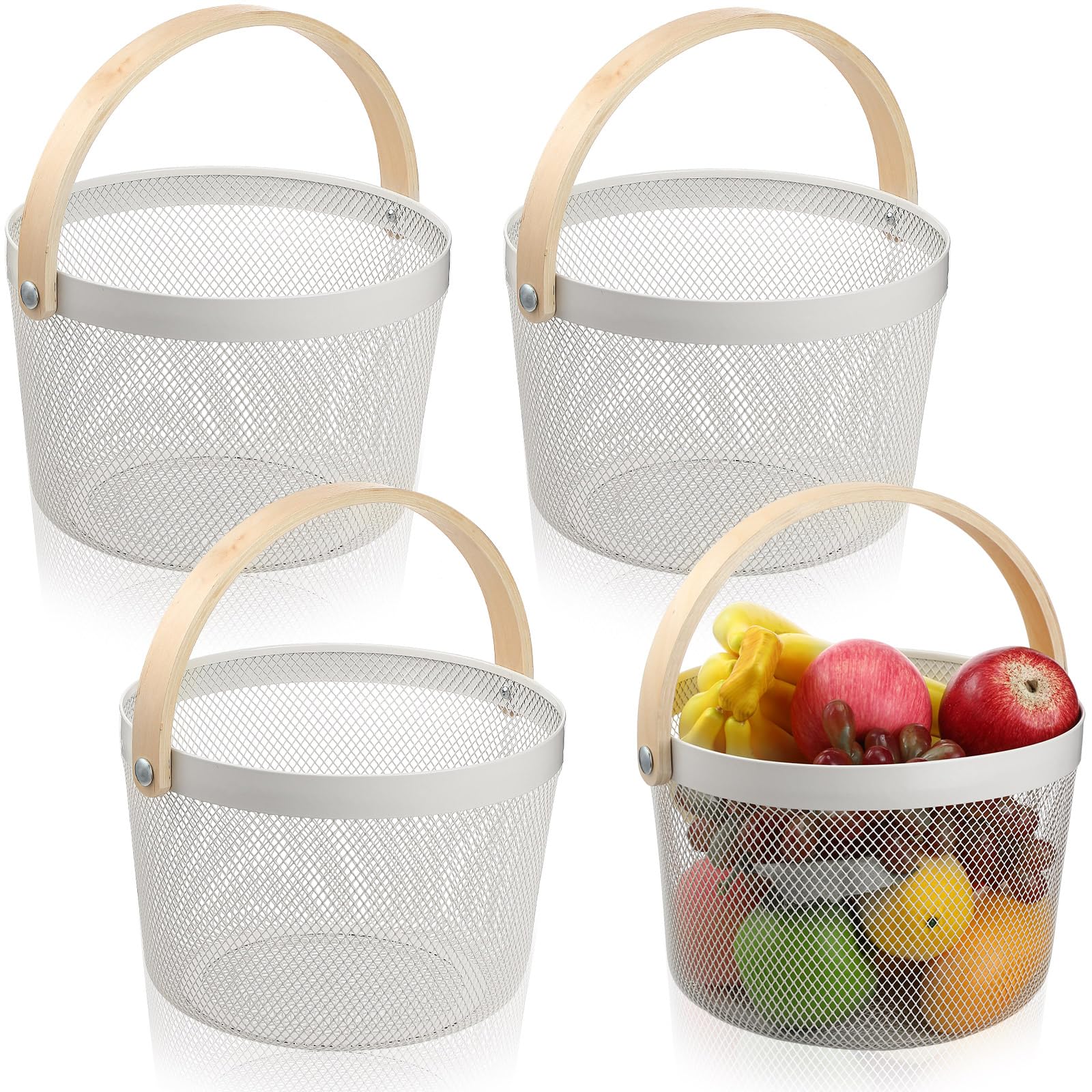 Gejoy 4 Pcs Round Metal Mesh Steel Basket, Hanging Kitchen Fruit ...