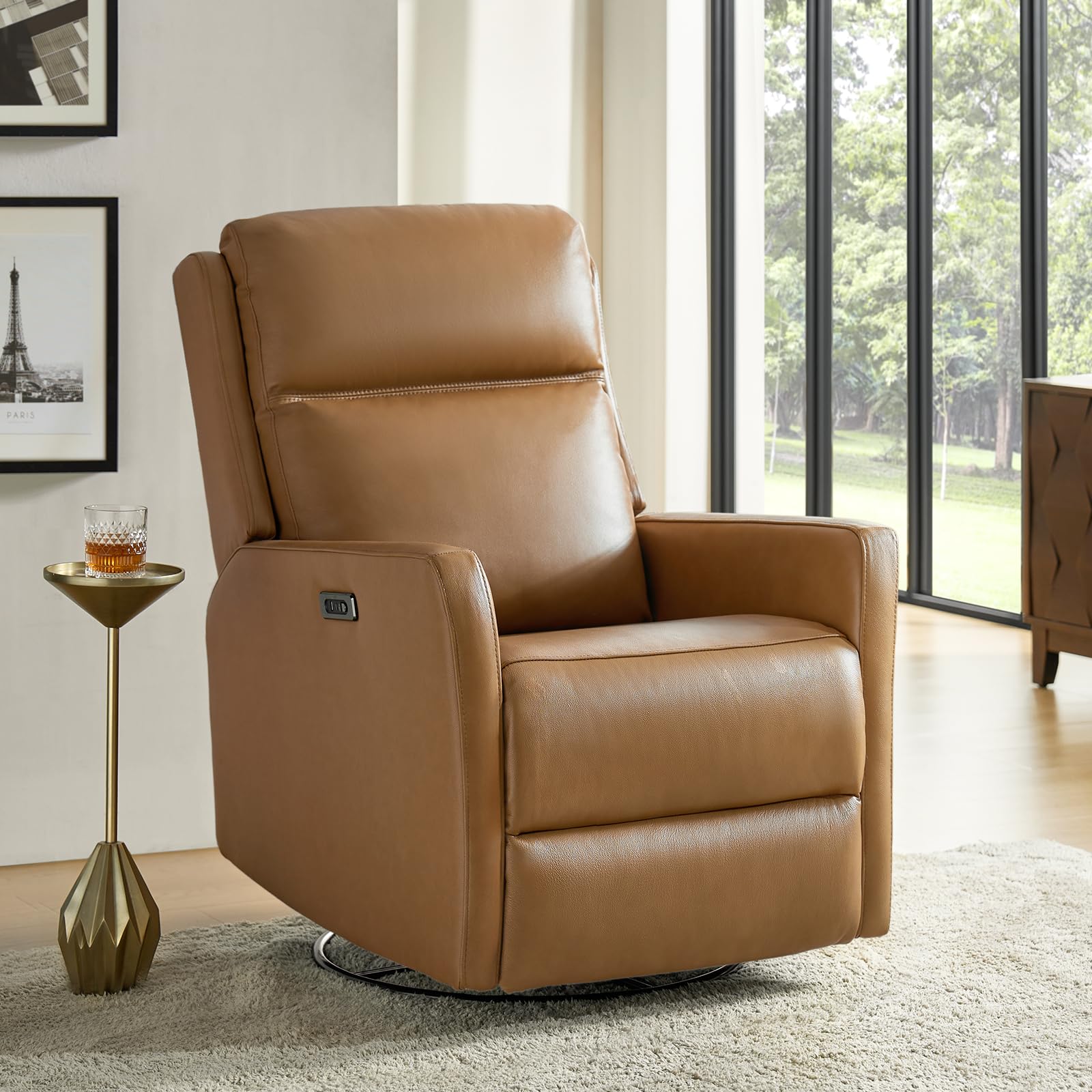Amazon.com: Genuine Leather Power Recliner Chair, 360-degree Swivel Lay ...