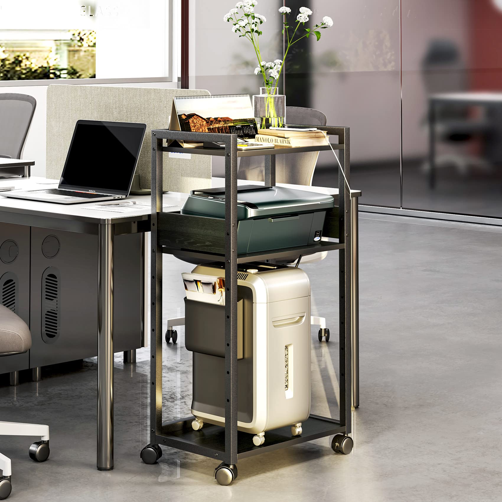 TC-HOMENY 3-Tier Movable Printer Stand with Storage Rolling Floor ...
