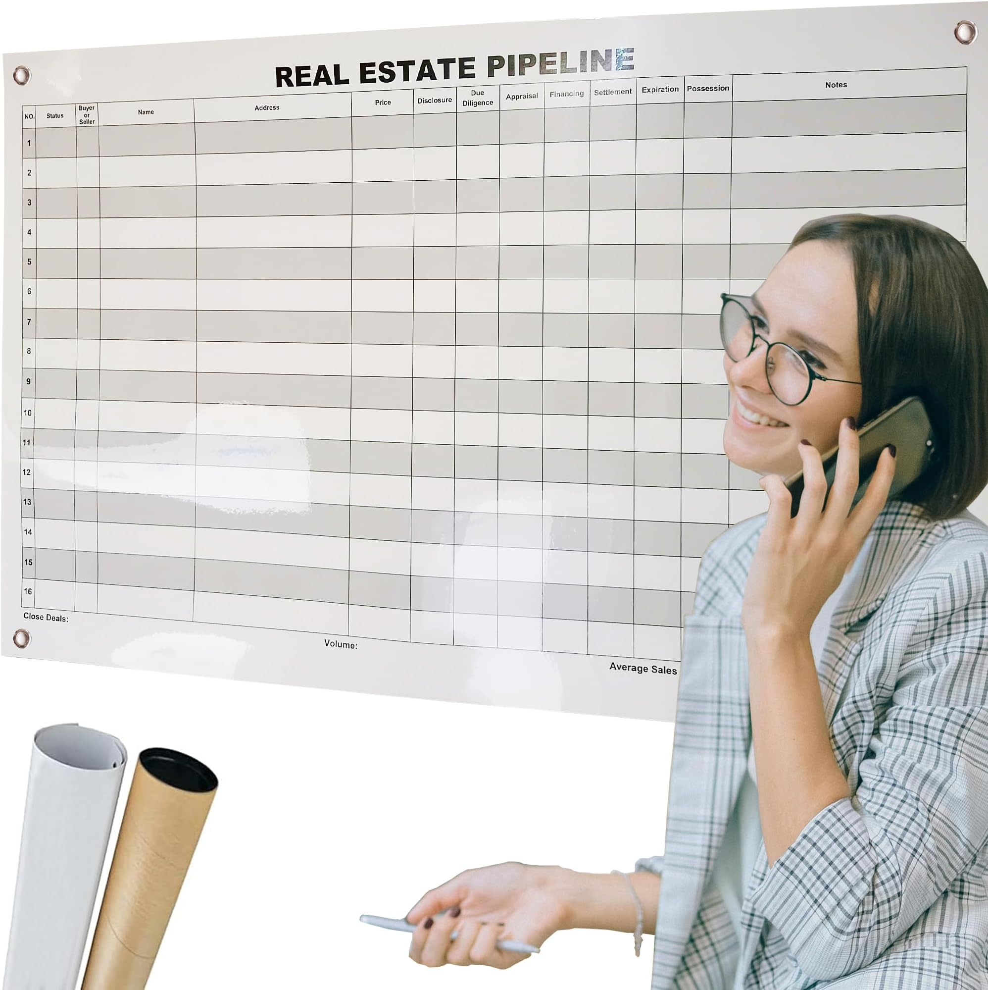 Amazon.com : 24" X 36" Real Estate Pipeline Dry Erase Board for Wall ...