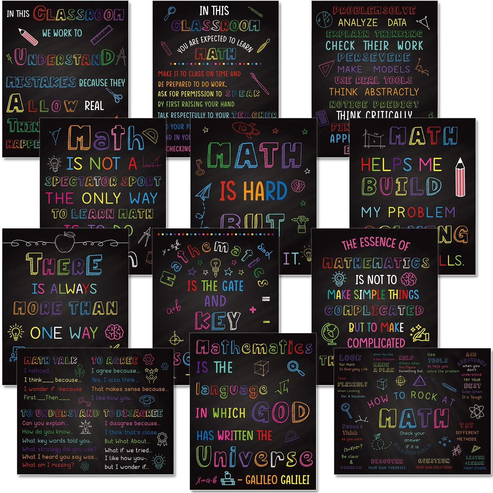Buy Faccito 12 Pcs Math Inspirational s Classroom Decor, Motivational s ...
