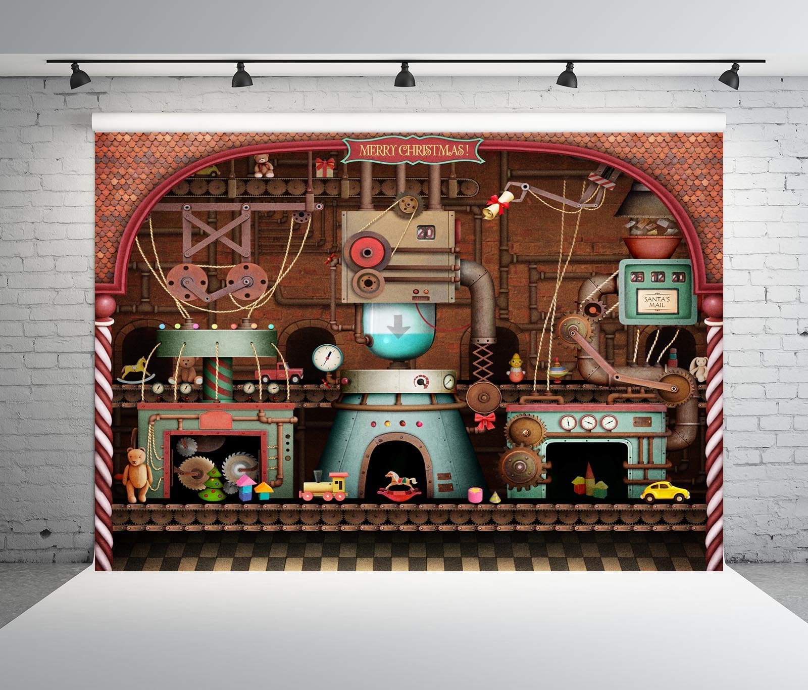 Amazon.com : BELECO 5x3ft Fabric Vintage Santa Claus Toy Factory ...