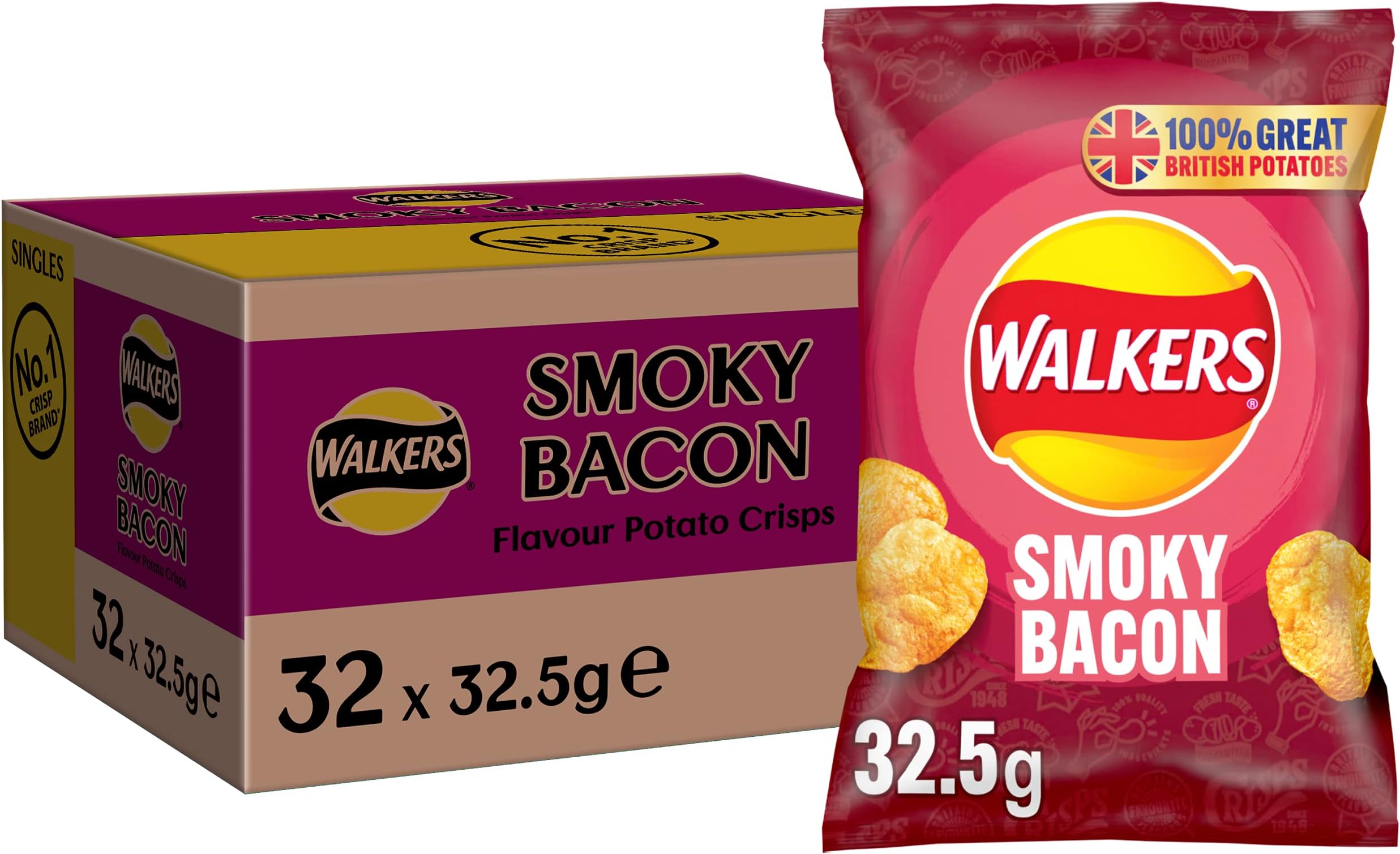 Amazon.com: Walkers Smoky Bacon Crisps Box, 32.5 G (Case Of 32)