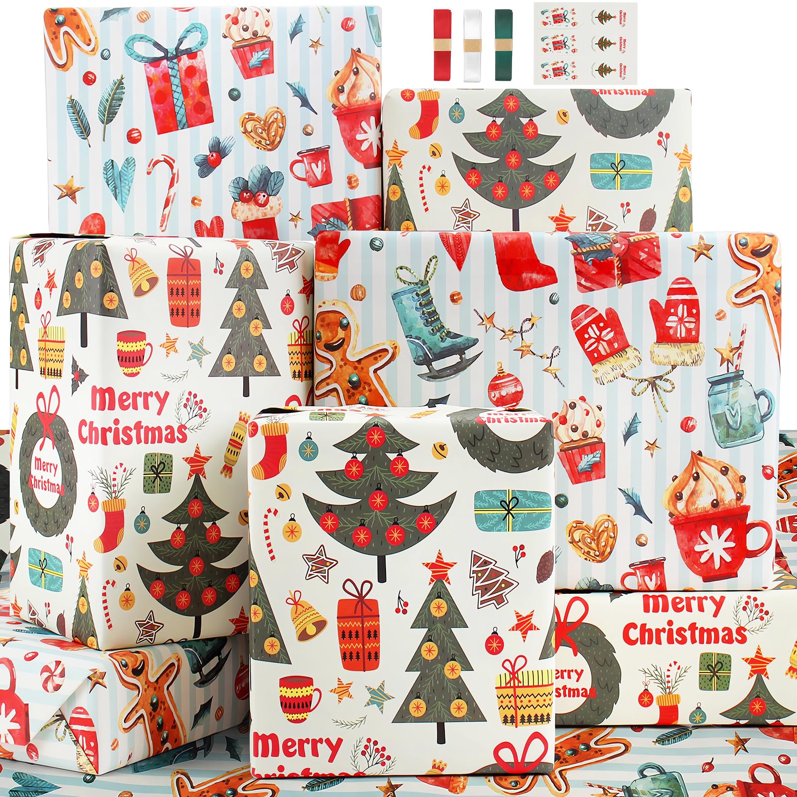 Christmas Wrapping Paper Sheets for Women Men Girl Boy Vintage Recycled ...