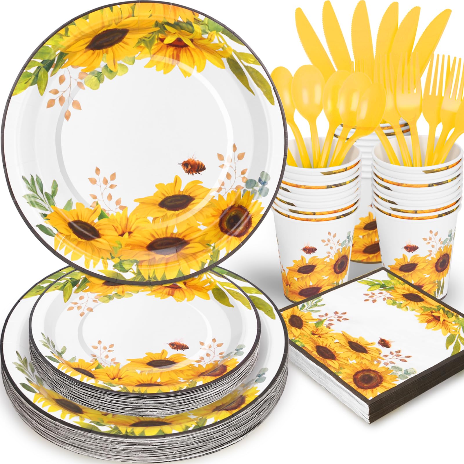 Amazon.com: Gudvilla Sunflower Plates Serves 25 Guests, 175Pcs ...