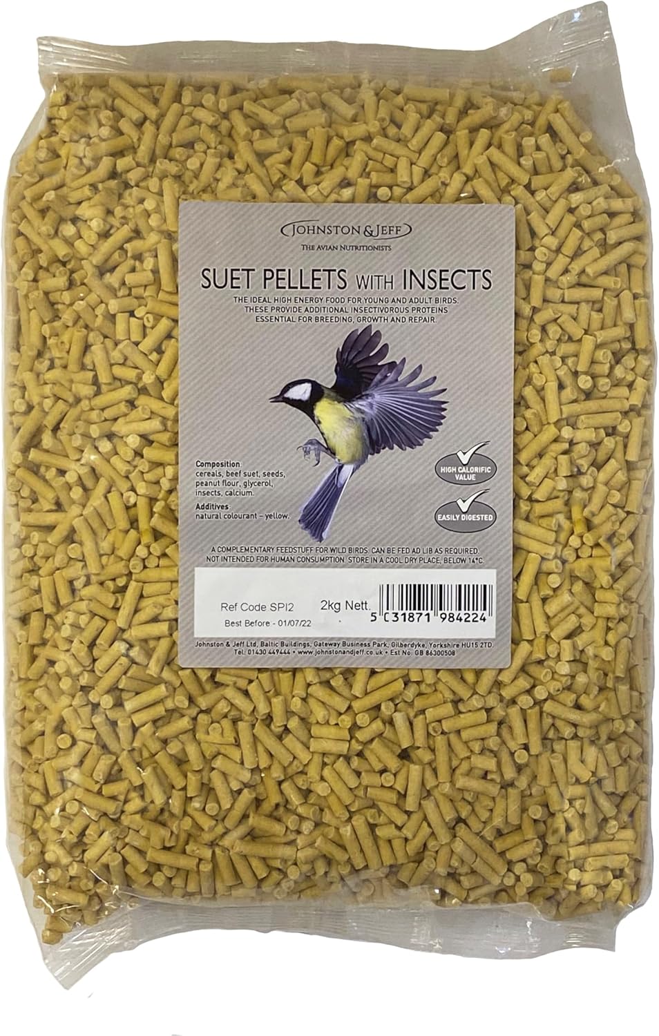Johnston & Jeff 2kg Suet Pellets with Insects Wild Bird Food Wildlife ...