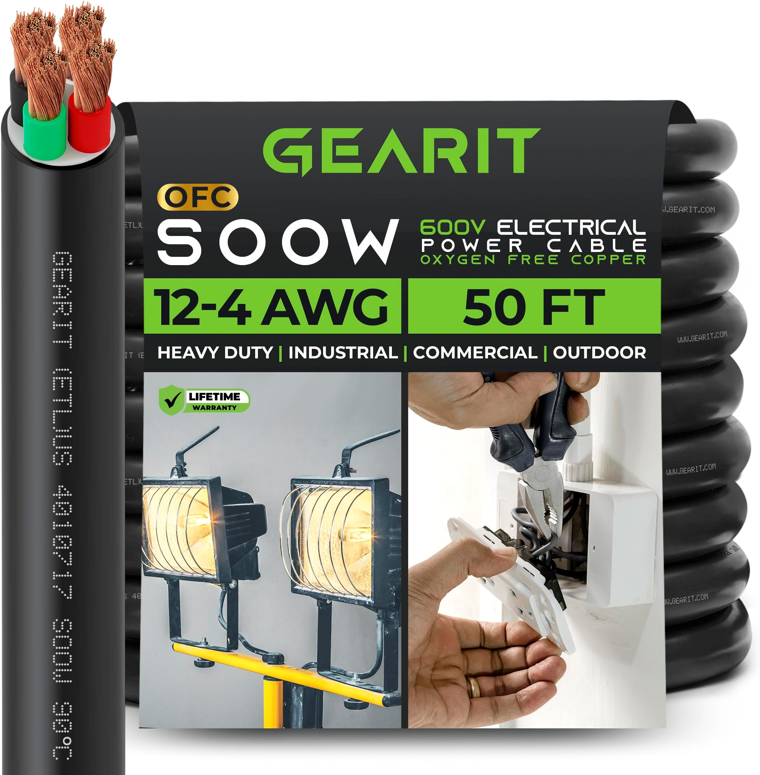 50' SJOOW 14/4 (Portable Power Cord) Flexible 300V Cable- 50ft ...