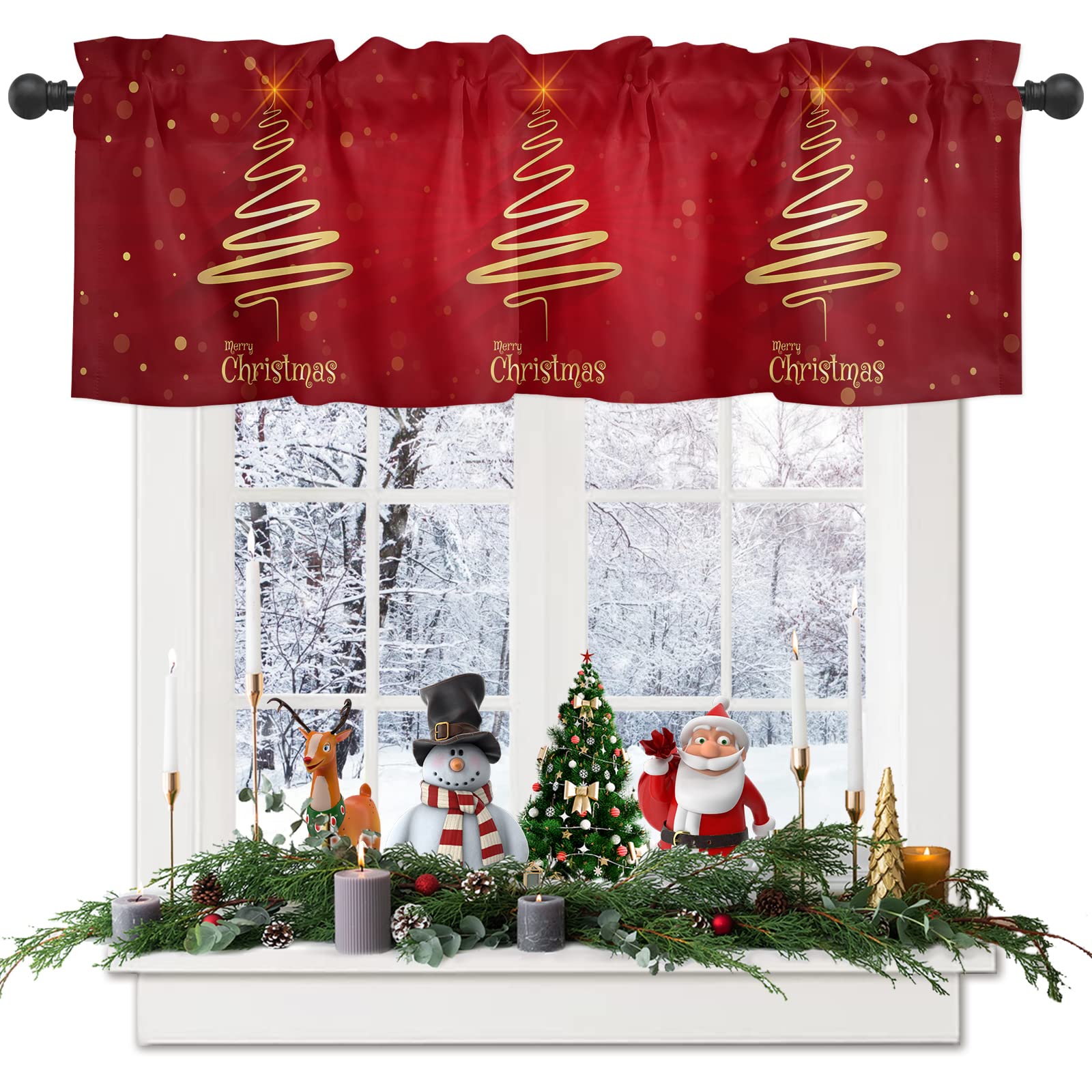 Amazon.com: Christmas Tree Valance Curtains for Kitchen Window, Merry ...
