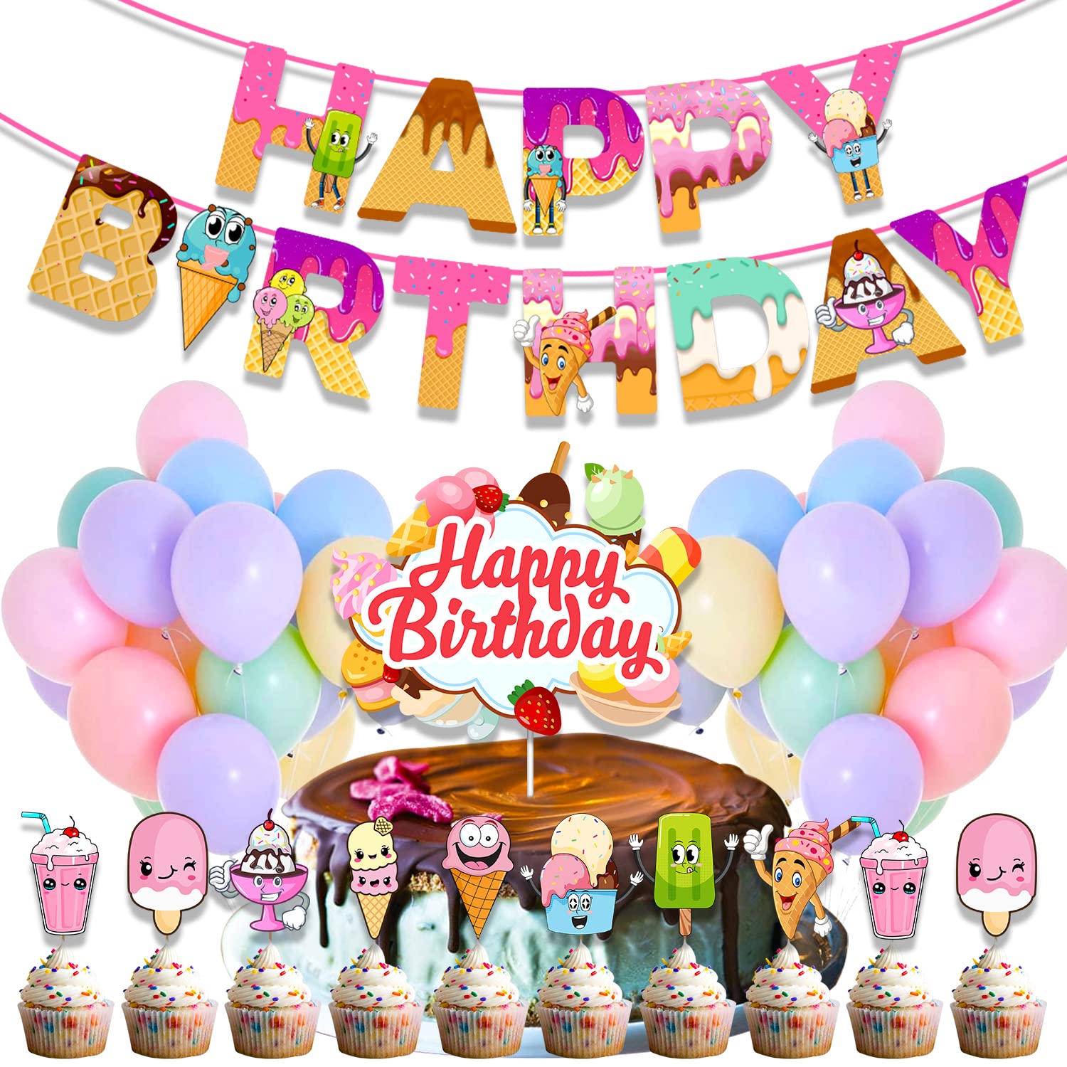 Buy Party Propz Ice Cream Theme Birthday Decoration- 52Pcs Ice Cream ...