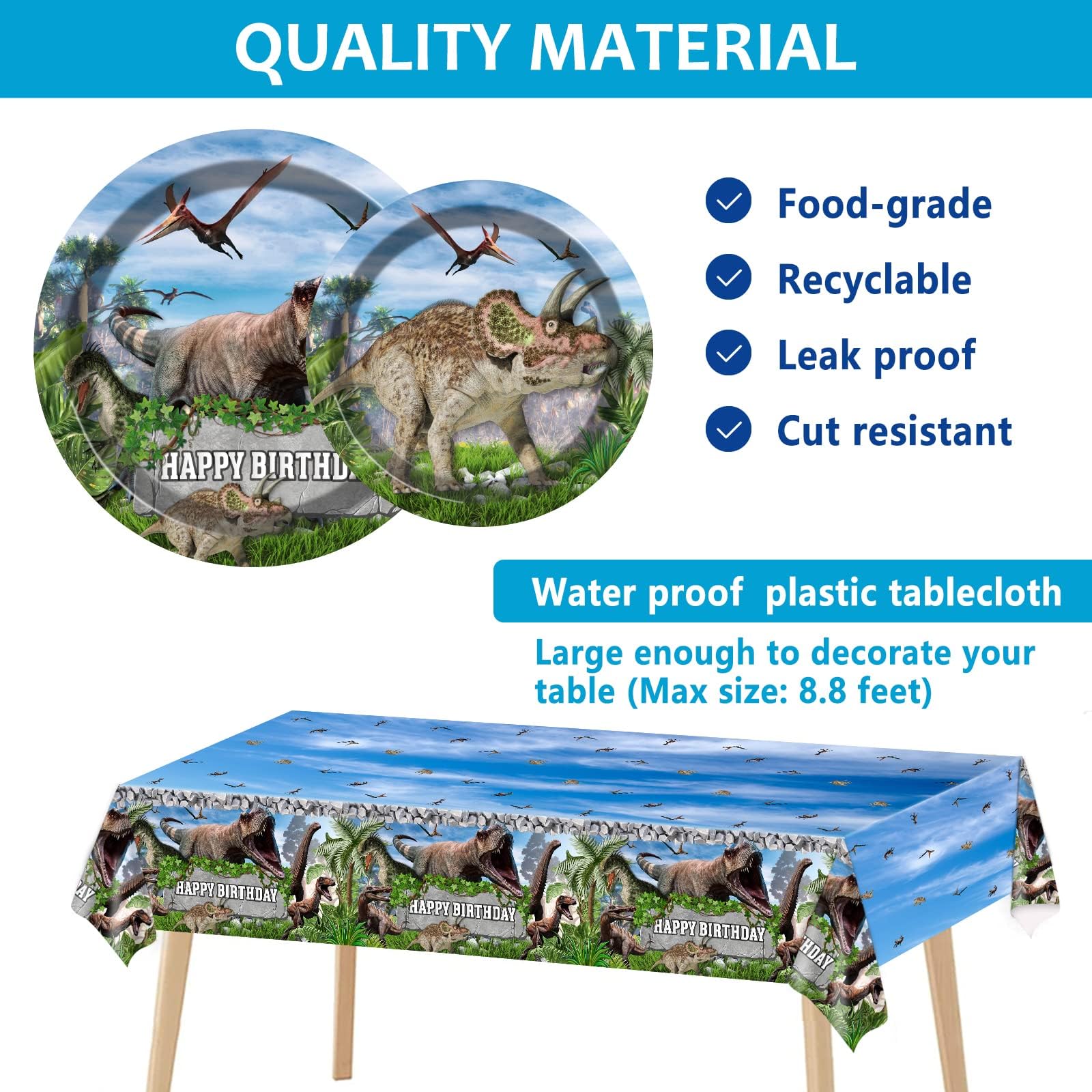 Snapklik.com : 189 Pcs Dinosaur Tableware Tablecloth Party Supplies Set For 24 Guests Dinosaur ...