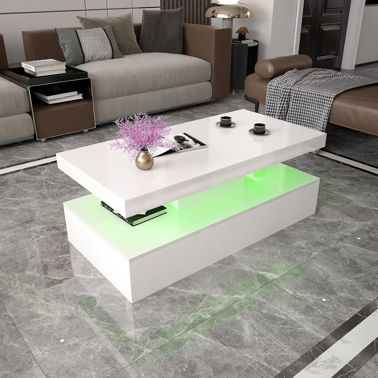 Amazon.com: LED Coffee Table, White Modern High Gloss Coffee Table with ...
