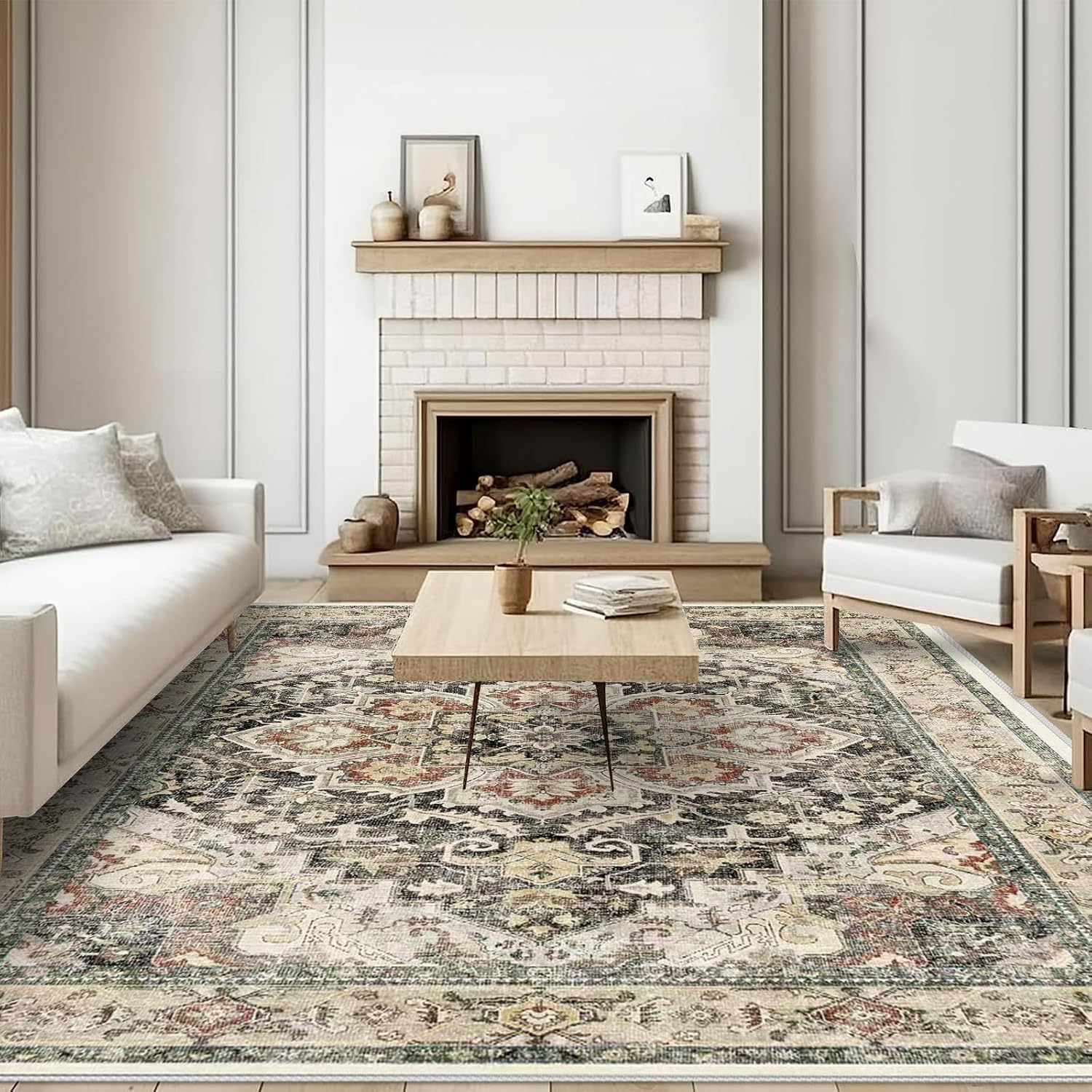 Amazon.com: HILORUUG Washable Area Rug Farmhouse - 9x12 Living Room ...