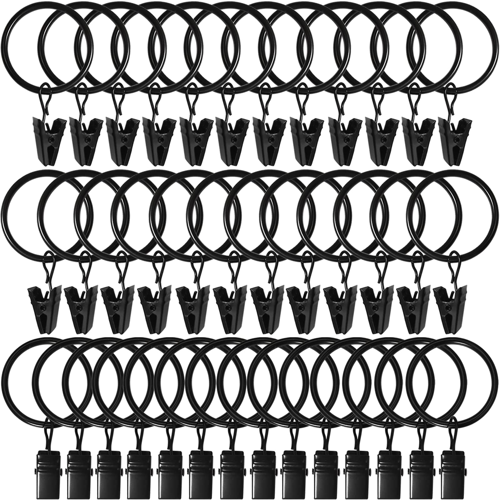 Amazon.com: WeeksEight 40 Pack Black Curtain Rings with Clips, Curtain ...