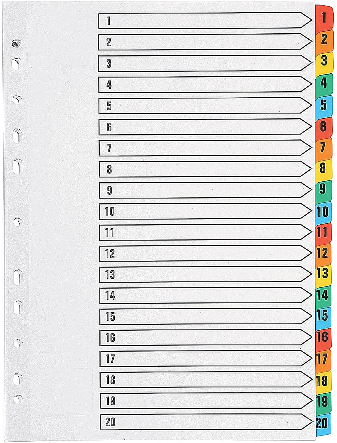 Q-Connect Index A4 Multi-Punched 1-20 Reinforced Multi-Colour Numbered ...
