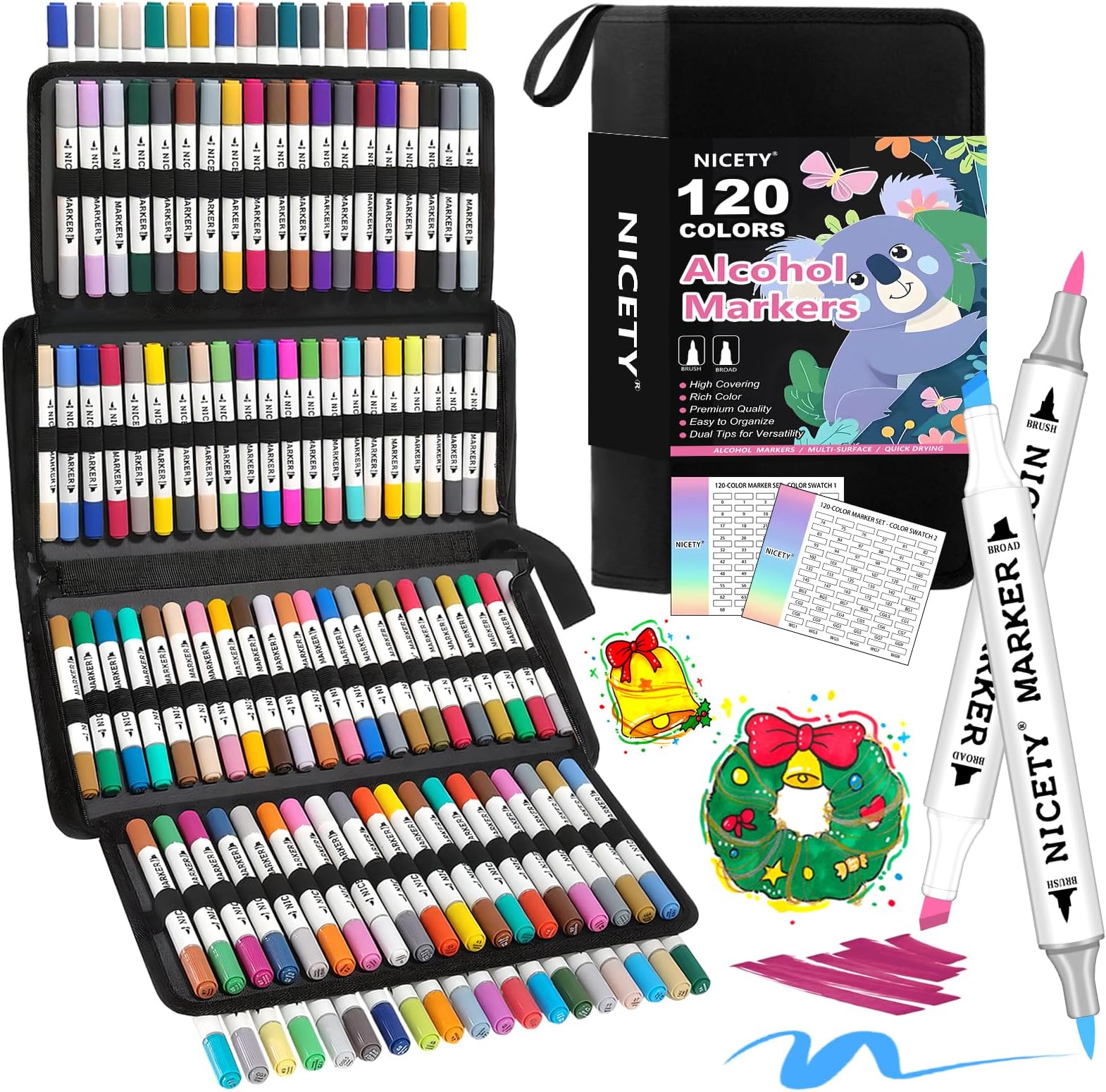 120 Colors Alcohol Markers Brush Tip Set, Dual Tip Art Marker Set ...