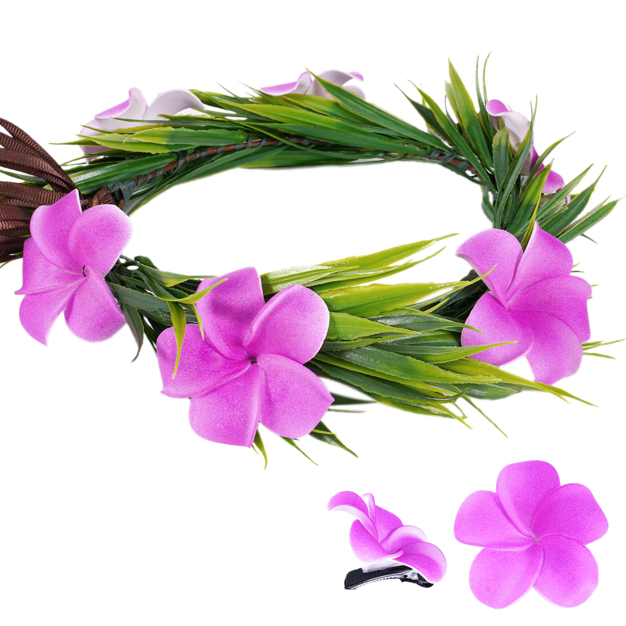 Amazon.com : KorViSHOW Hawaiian Flower Crown Headband - 3 Pcs Pink ...