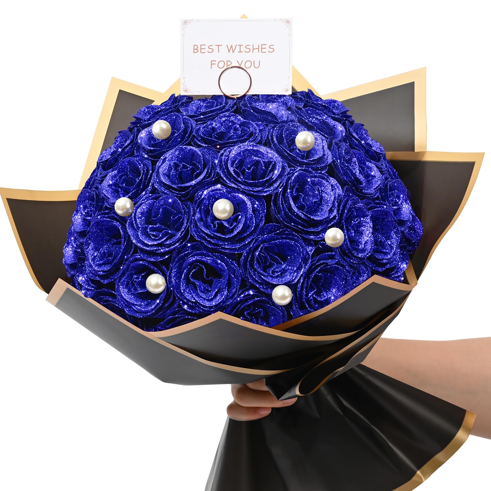 Amazon.com: Waipfaru Ramo de rosas azules con purpurina, ramo de flores ...