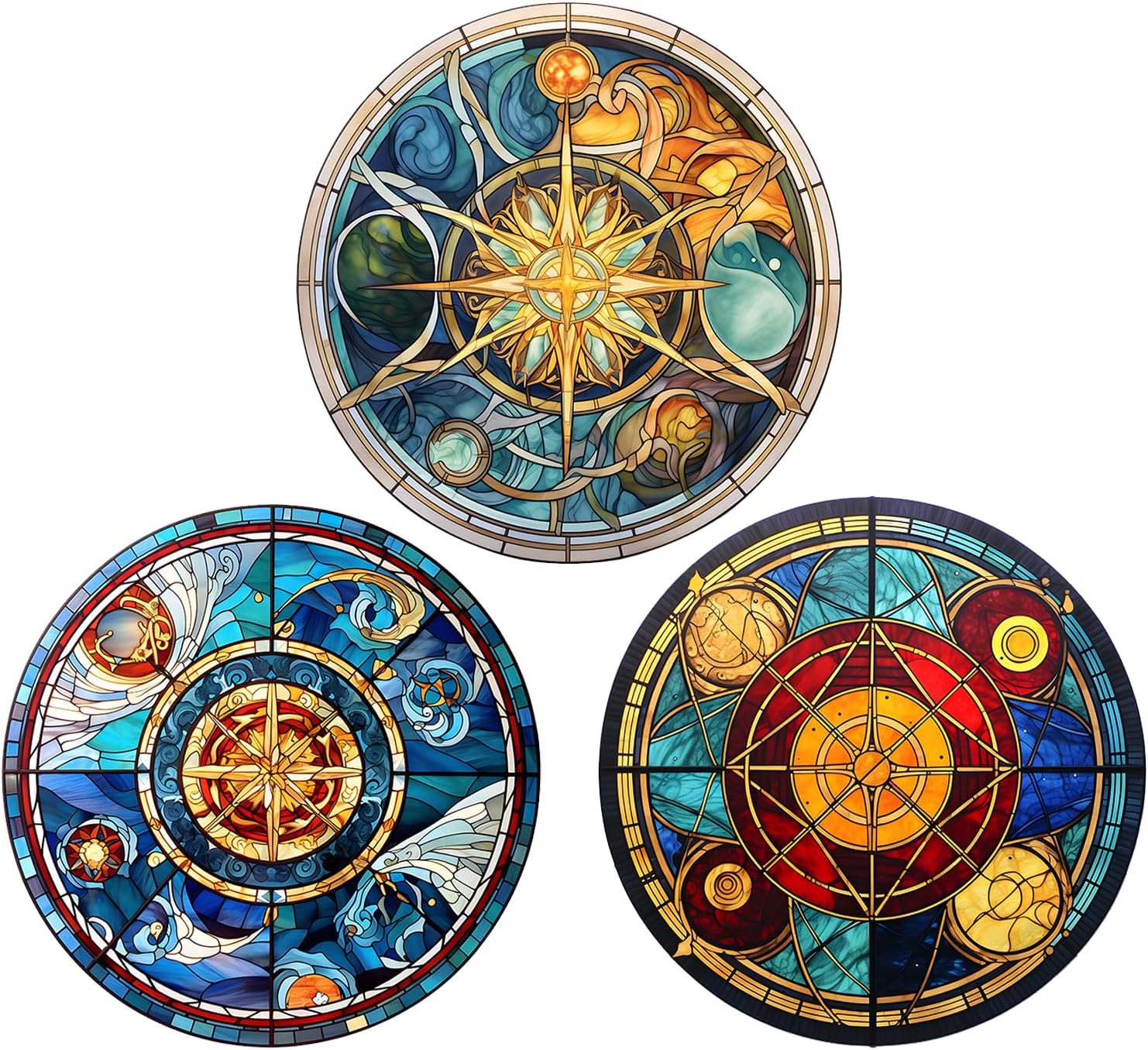 Amazon.com: WBQMUNY 3Pcs Celestial Element Vintage 3D Stained Glass ...