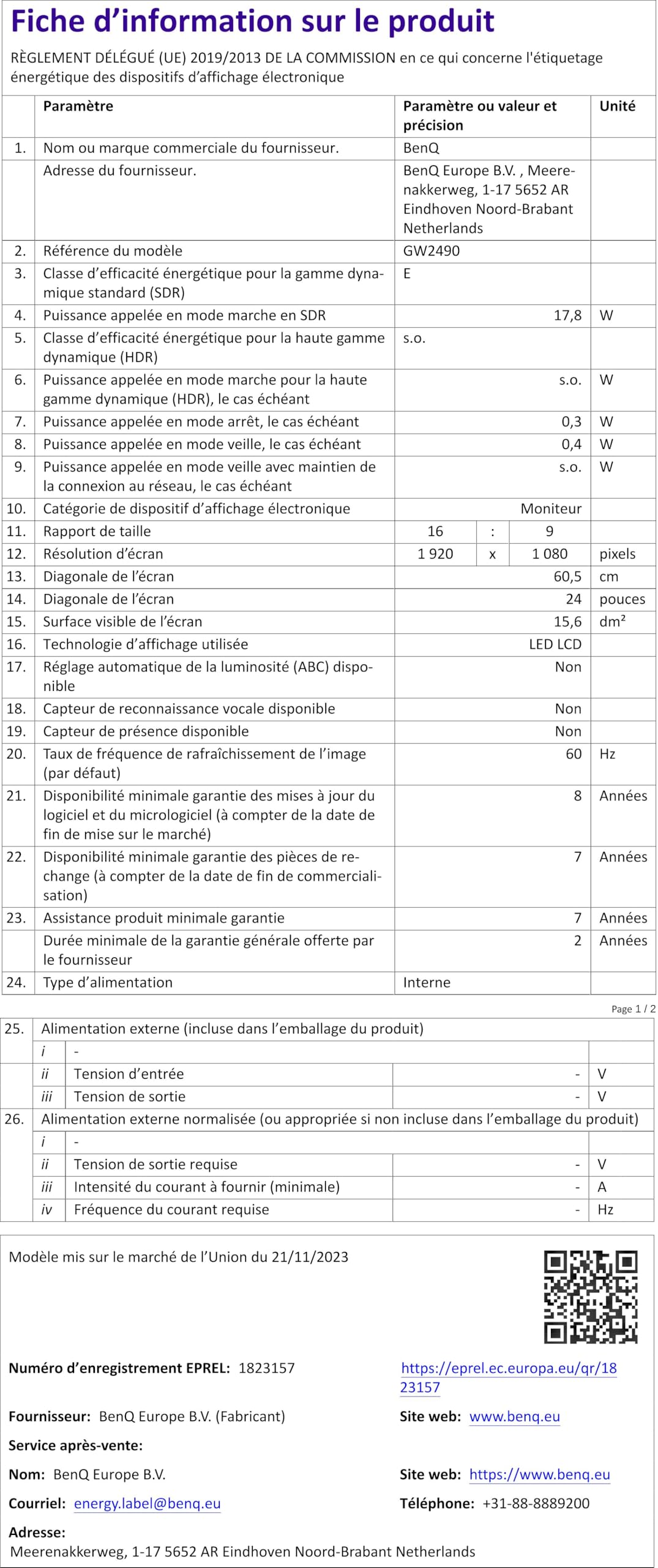 BenQ Moniteur GW2491 23.8" 1080p FHD, 100 Hz, IPS, Eye-Care, HDMI ...