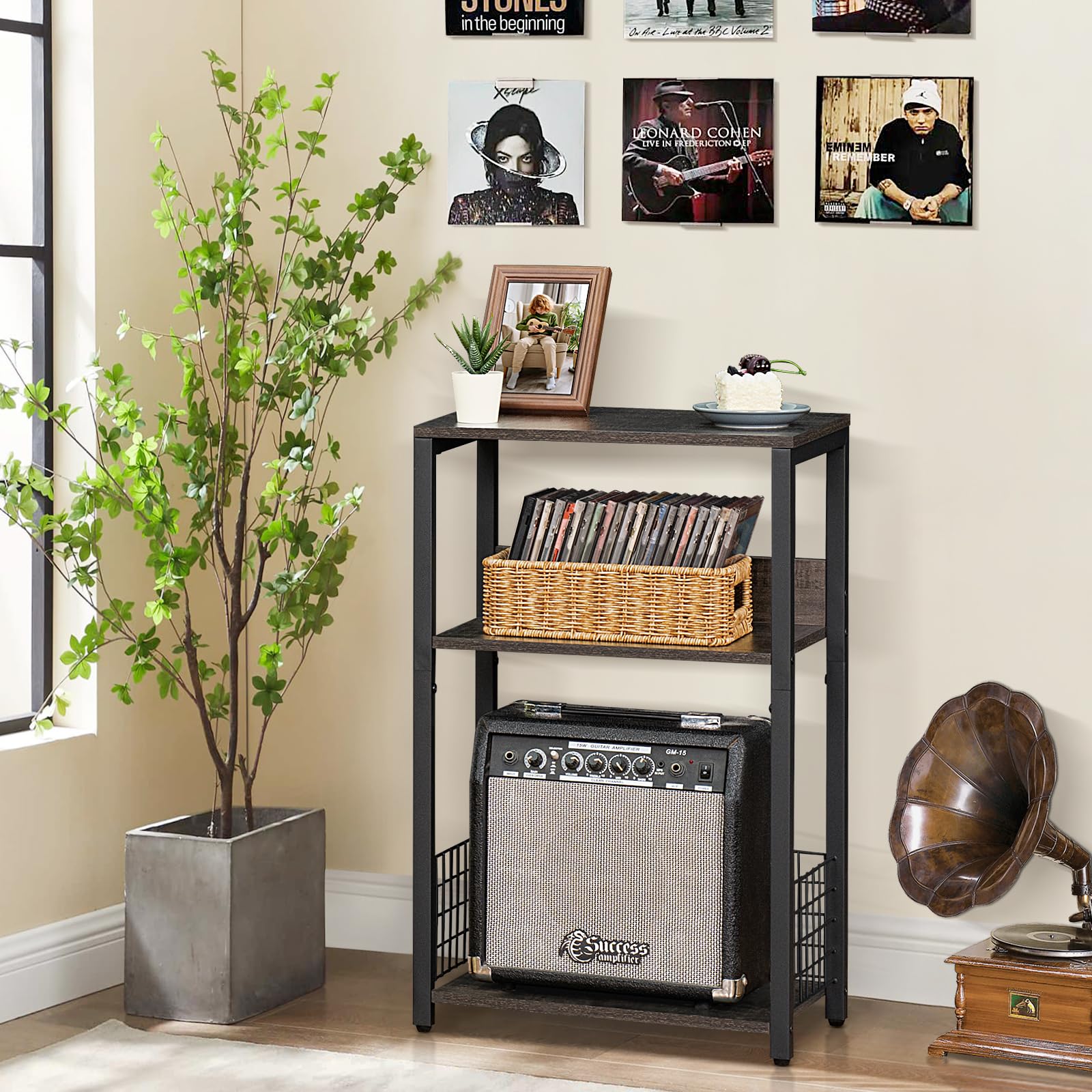 LELELINKY Farmhouse End Table,3 Tier Record Player Stand with Storage ...
