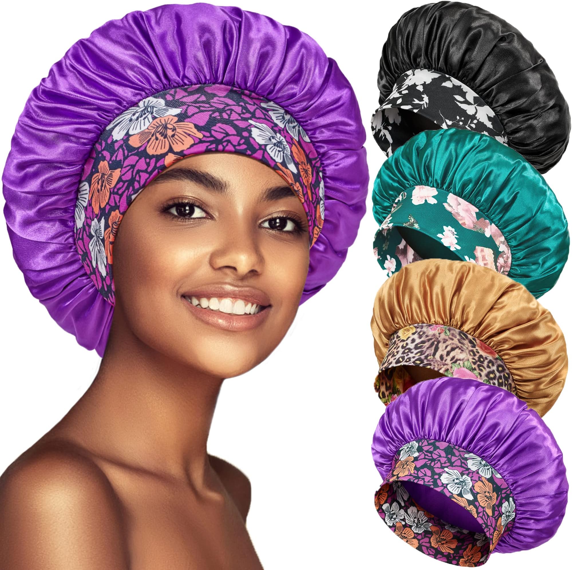 Amazon.com : 4 Pack Satin Bonnet Silk Bonnet for Sleeping, Bonnets for ...